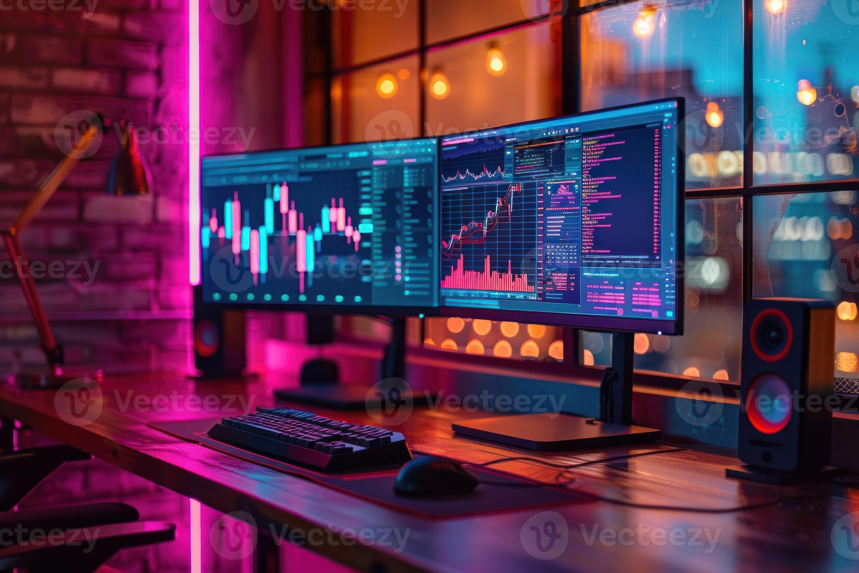 ai generado pantalla multiple computadora preparar con código y ...