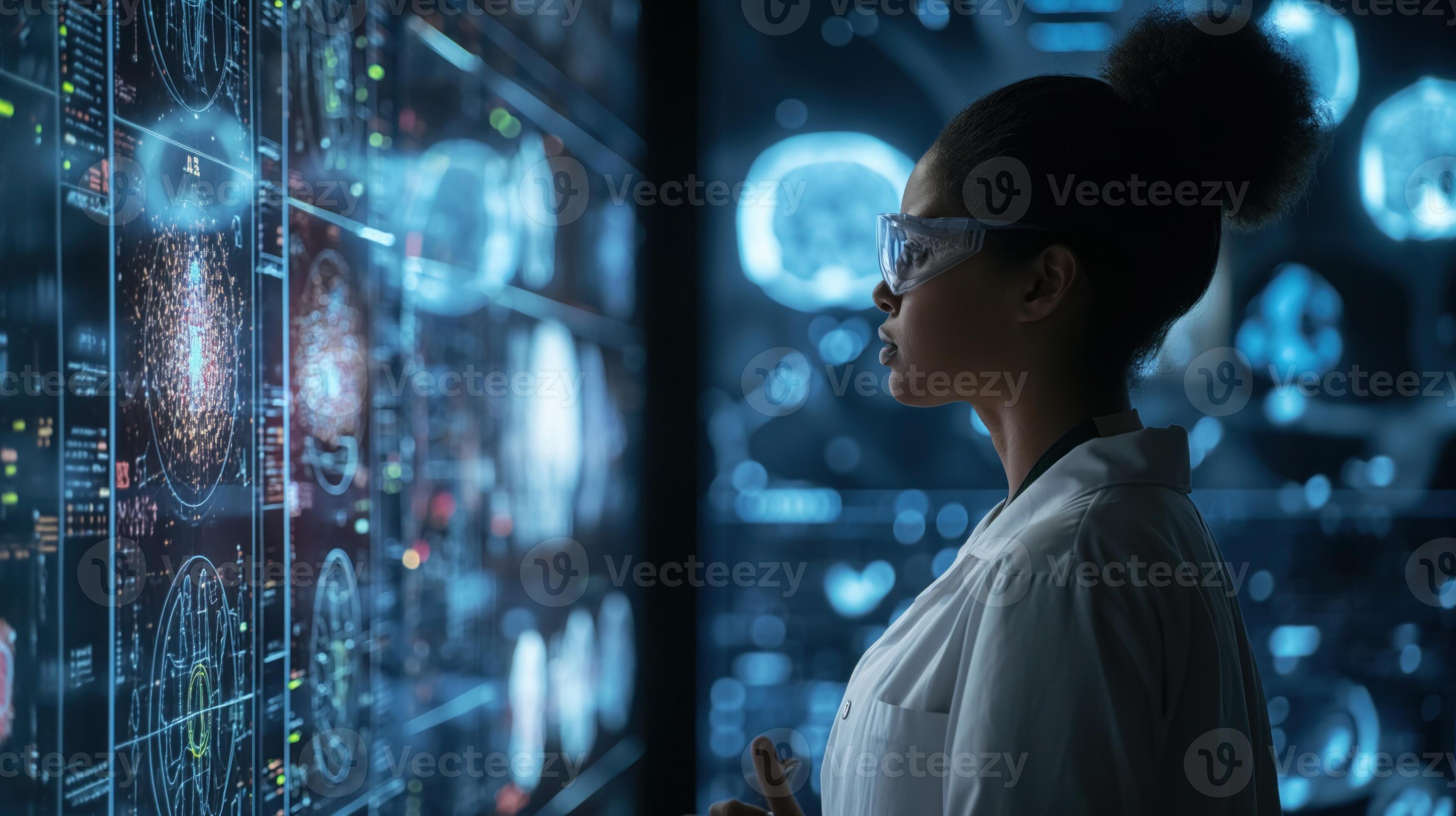 AI generated Focused scientist examining advanced molecular simulations ...