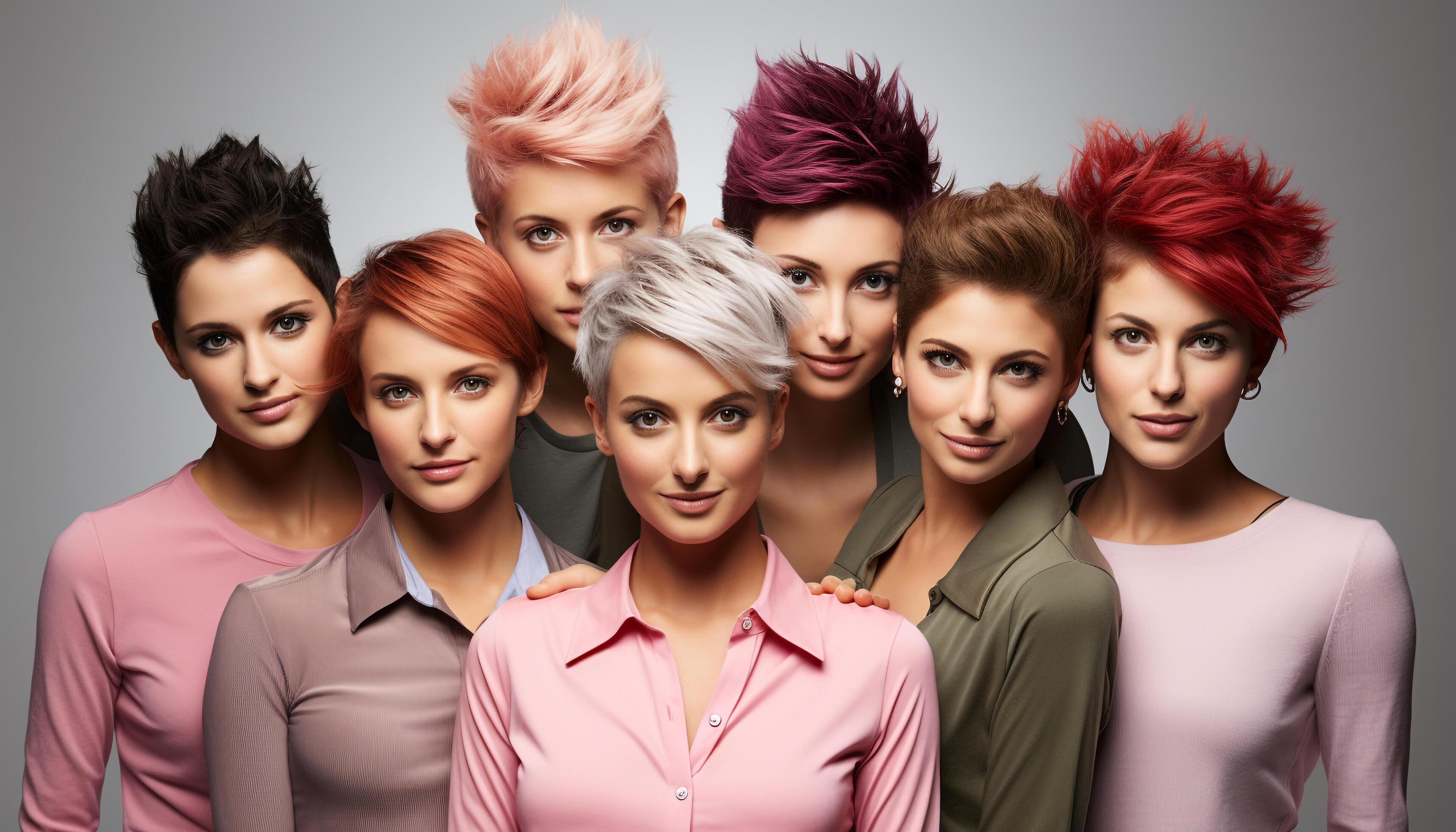 AI generated Group of young adult females smiling, looking at camera, indoors generated by AI ...