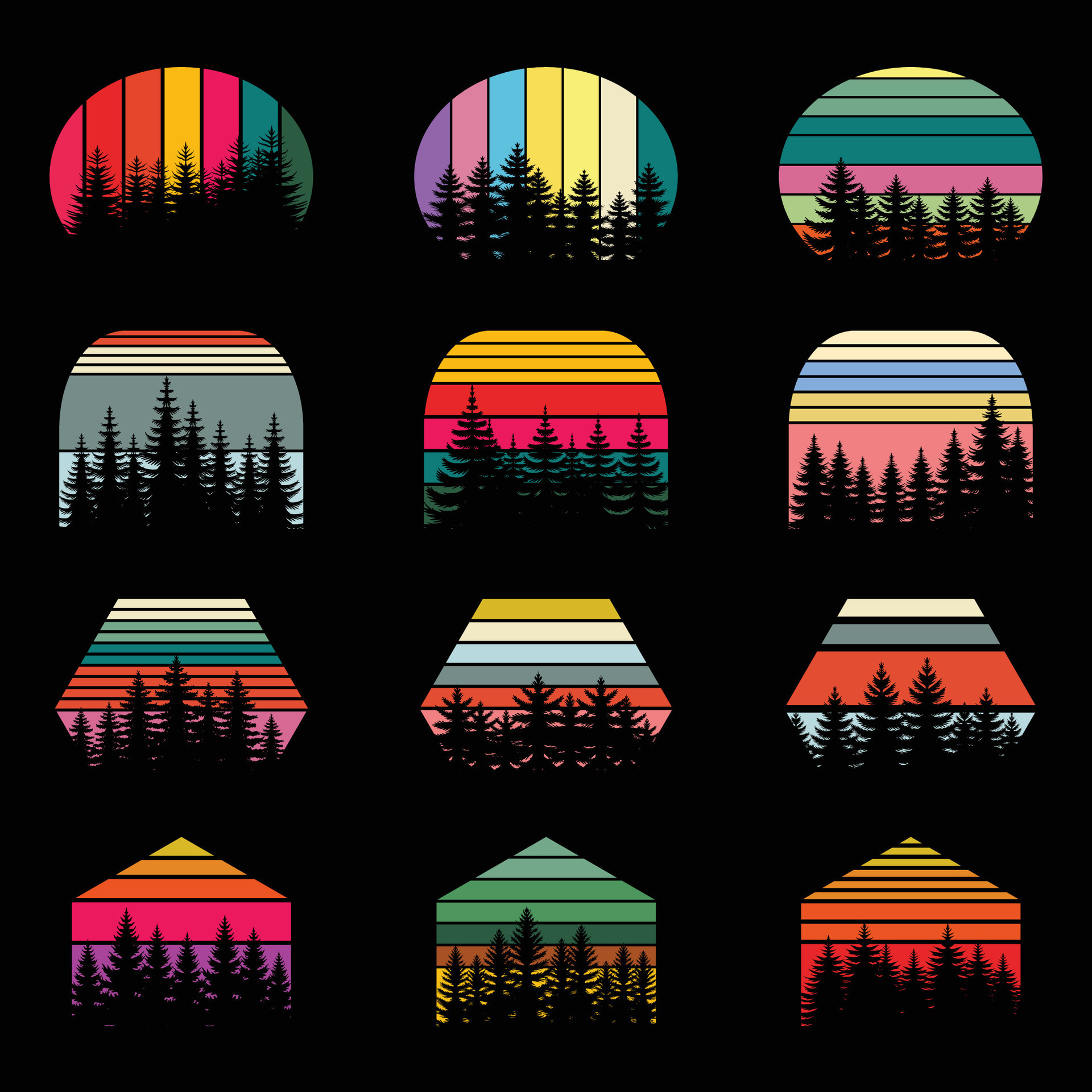 Vintage retro pine tree silhouette set collection 39590502 Vector Art ...