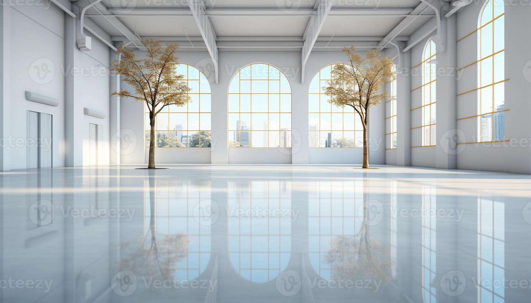 AI generated Bright modern office with glass walls and futuristic ...