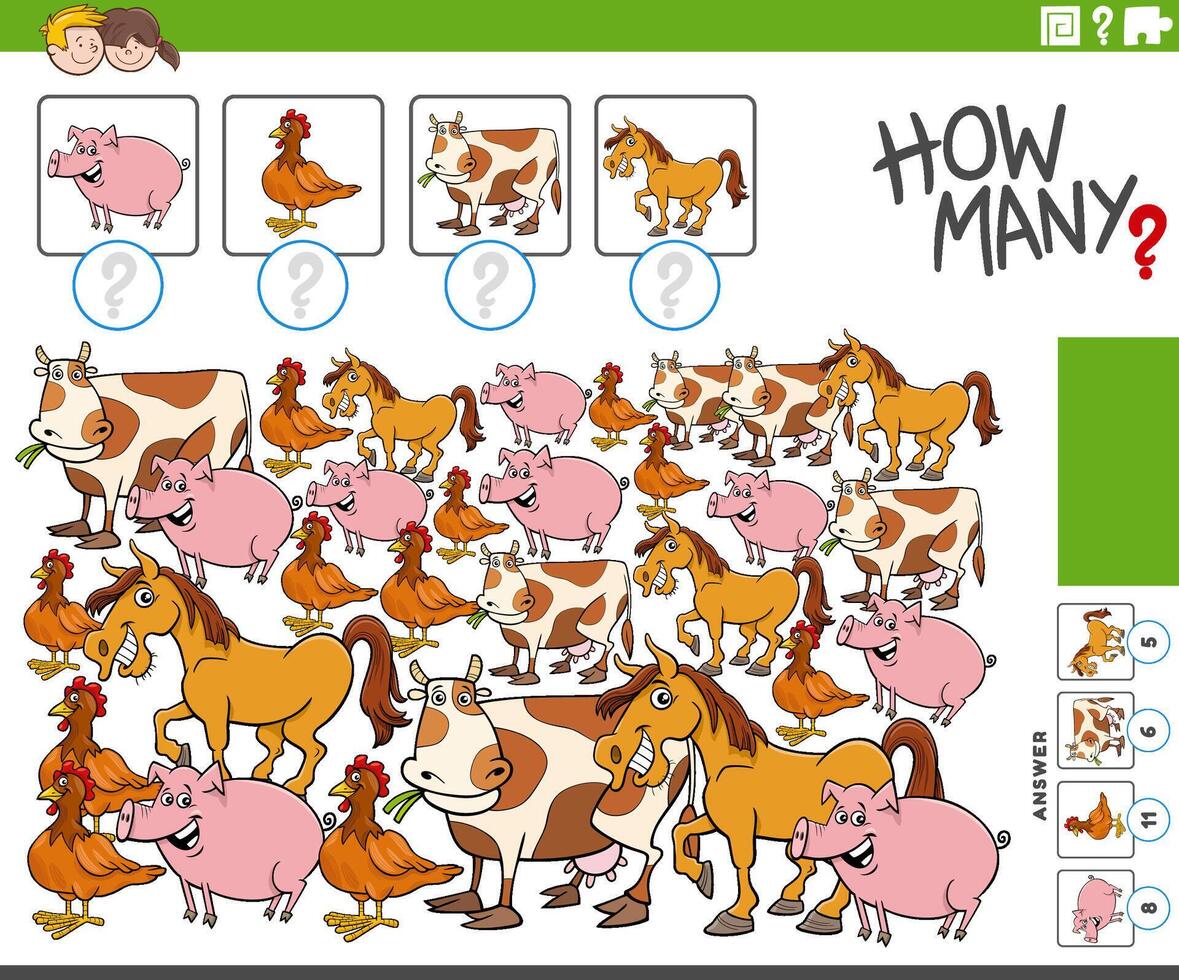 how many counting activity with cartoon farm animals 39610628 Vector ...
