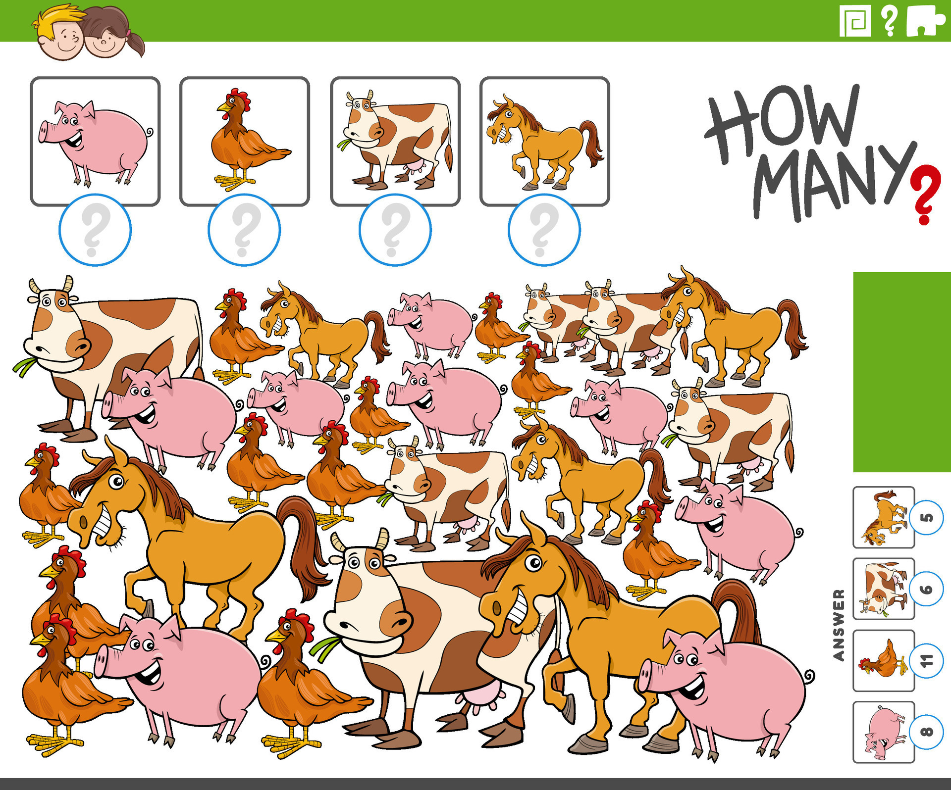 how many counting activity with cartoon farm animals 39610628 Vector ...