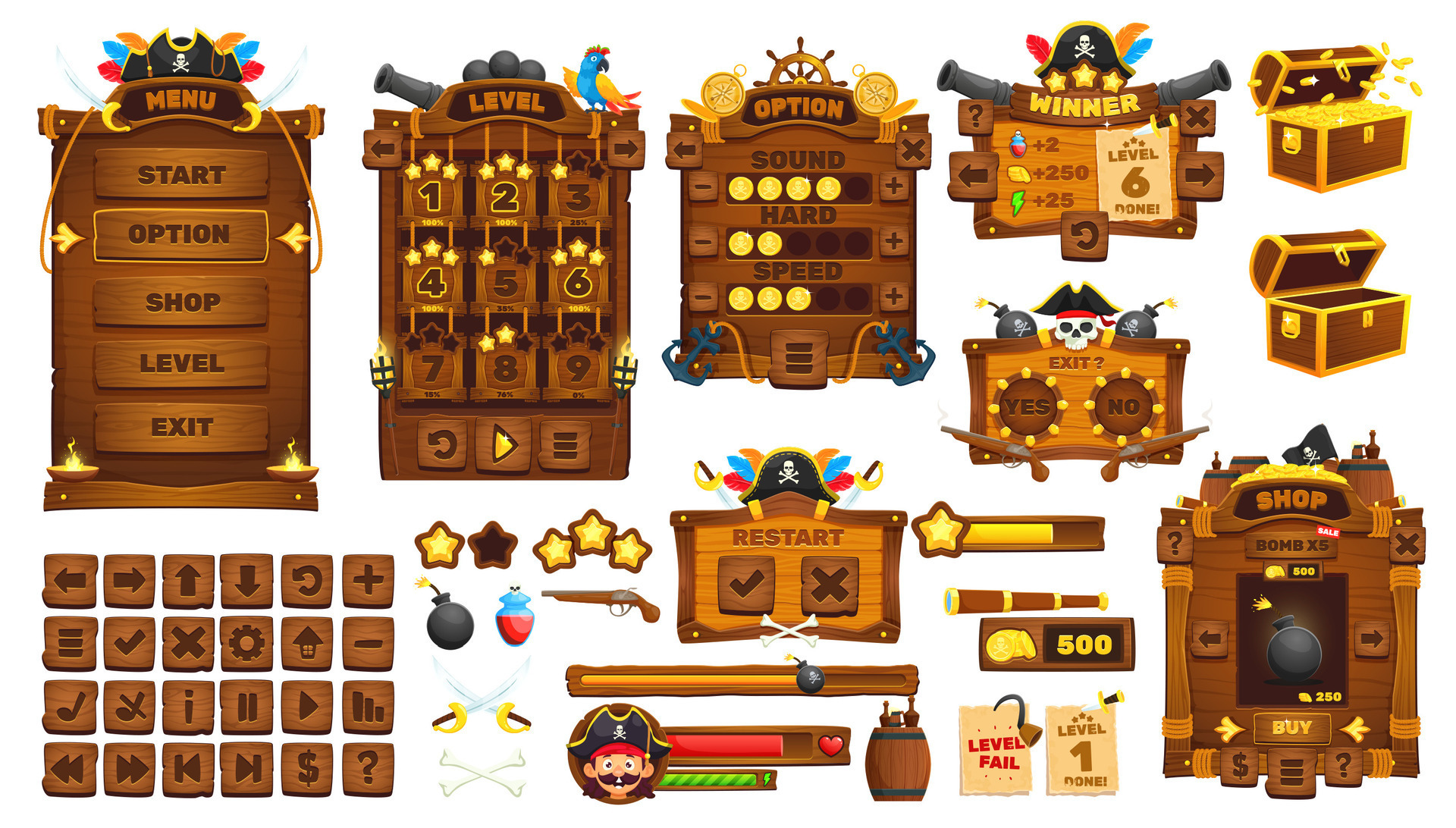 Pirates Corsairs Game Ui Interface Buttons Assets 39611118 Vector Art