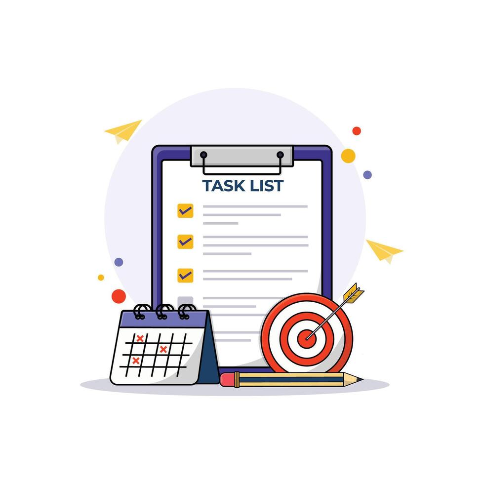 To-Do List with Target and Timeline Vector Illustration. Work Process Concept Design 39613206 ...