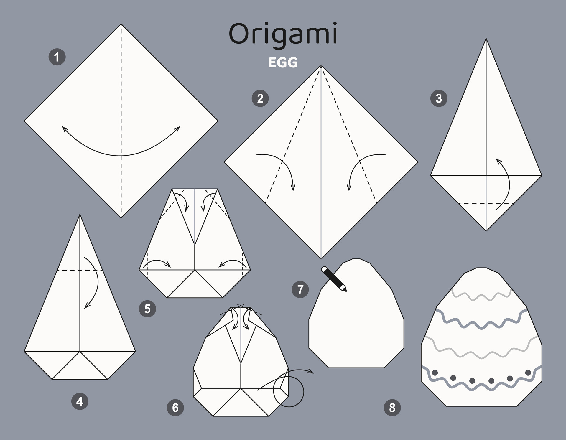 Easter egg origami scheme tutorial moving model. Origami for kids. Step ... Easter egg origami scheme tutorial moving model. Origami for kids. Step ...