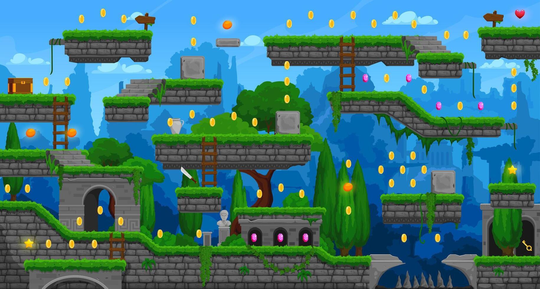 Arcade abandoned ancient city ruins game level map 39614792 Vector Art ...
