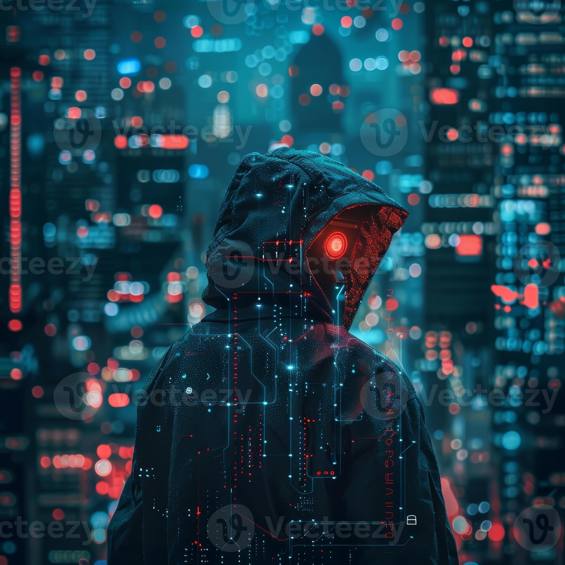 AI generated Hacker with Glowing Red Eye Digital World 39621448 Stock Photo at Vecteezy