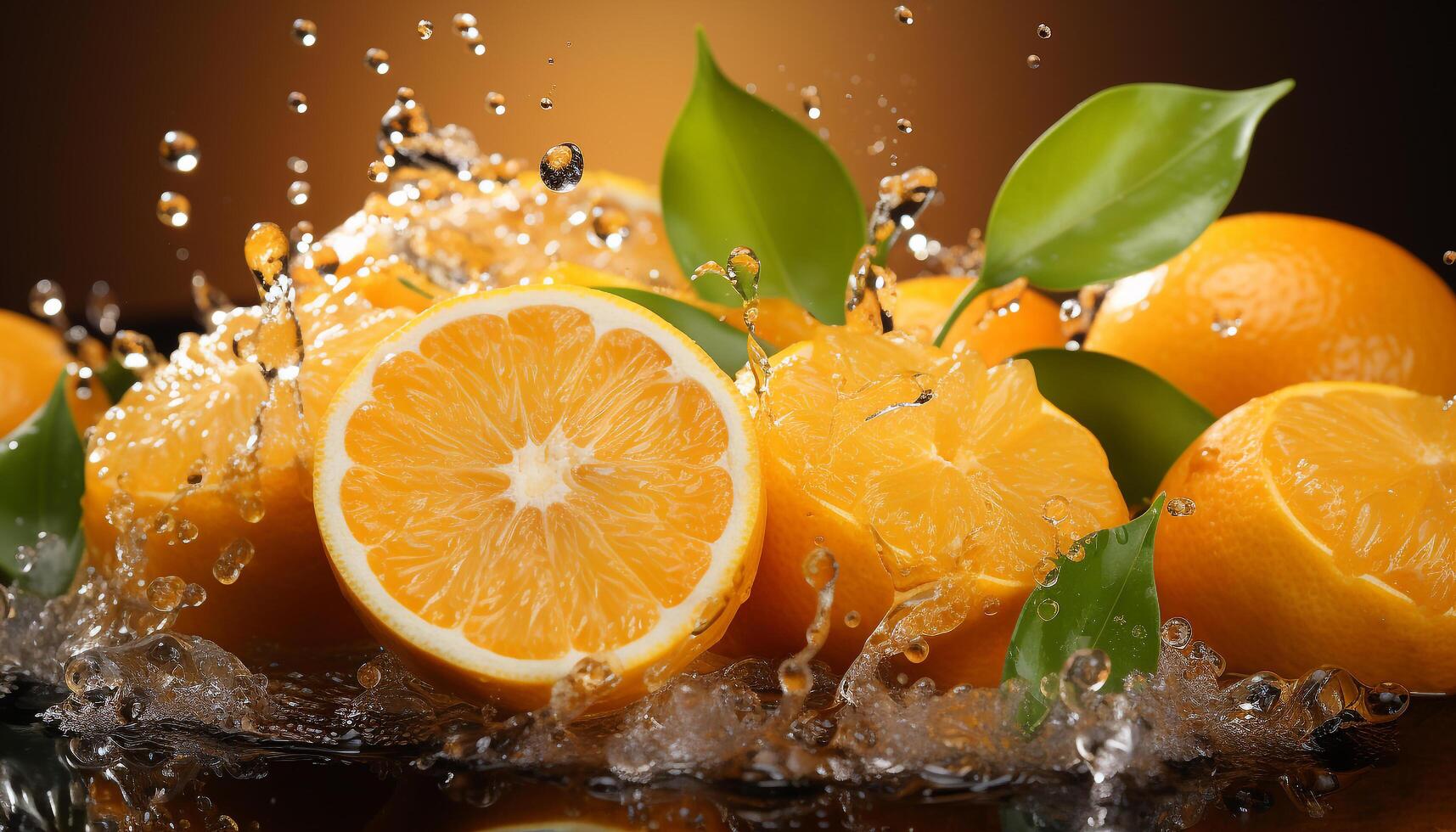 AI generated Freshness of citrus fruit, wet lemon slice, healthy eating generated by AI 39621525 ...