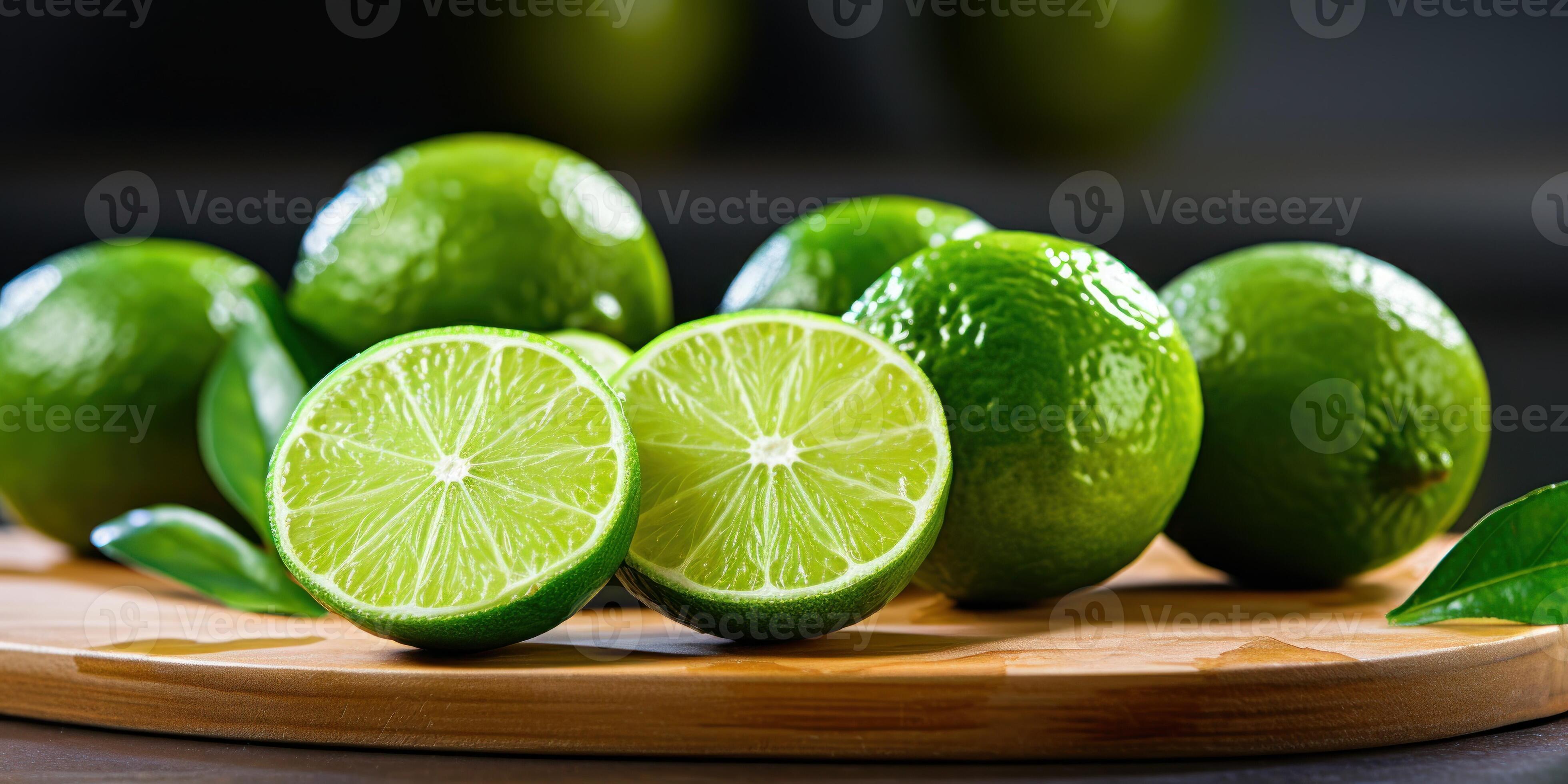AI Generated Lime Halves and Whole Limes on Wooden Cutting Board. Generative AI 39625533 Stock ...