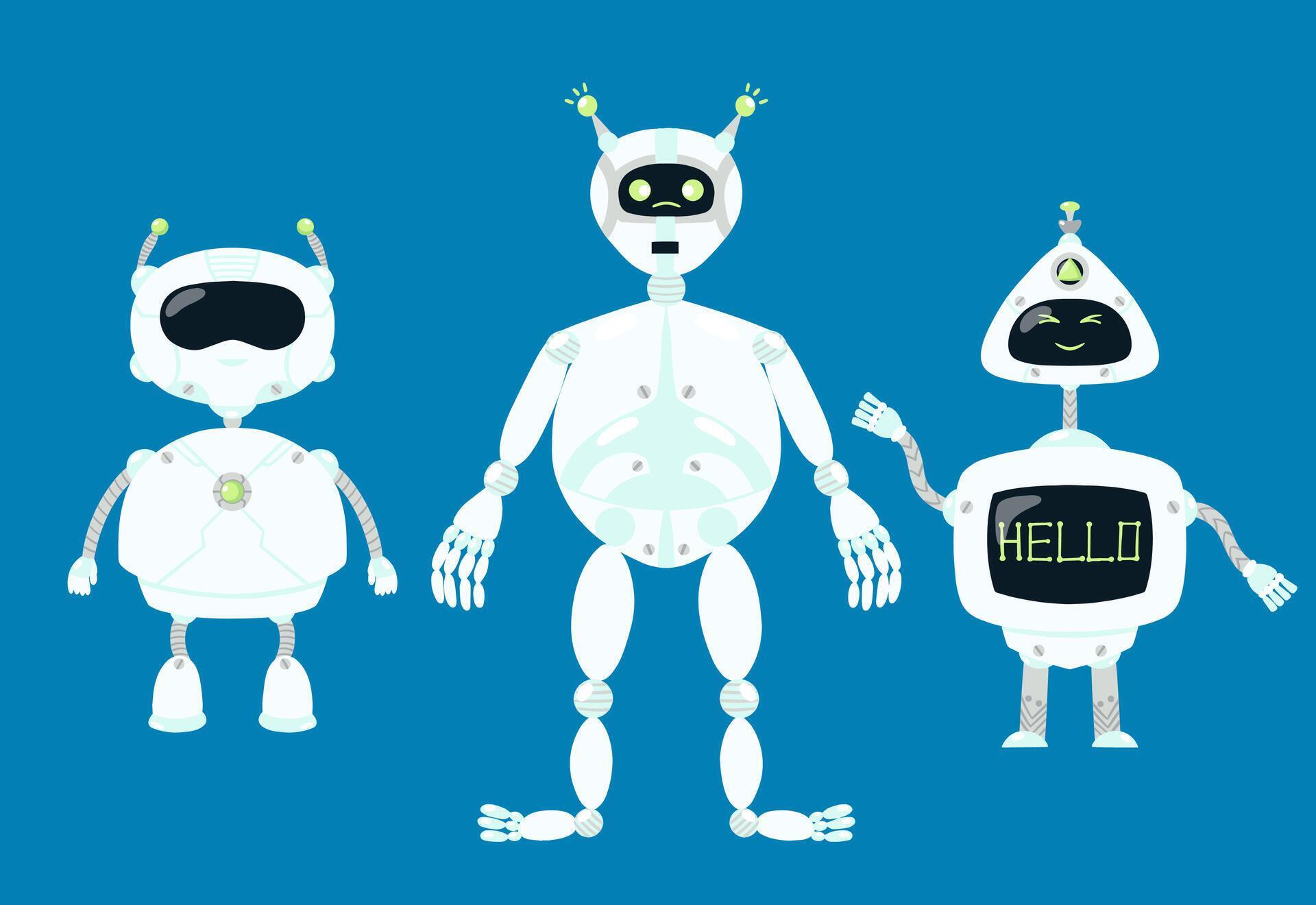 Futuristic robots vector illustration. Robot set. AI robot Vector Set ...