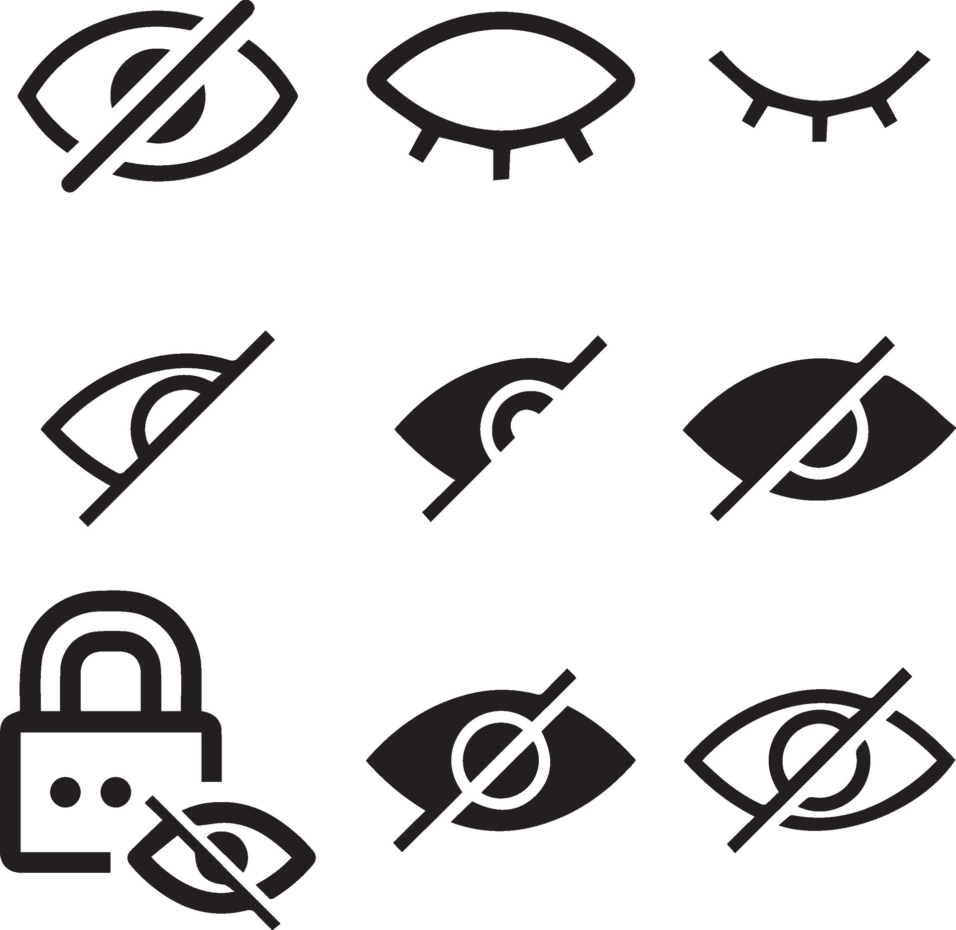 Hide Password Icon Set Sensitive Content Icon Set Vector Design On