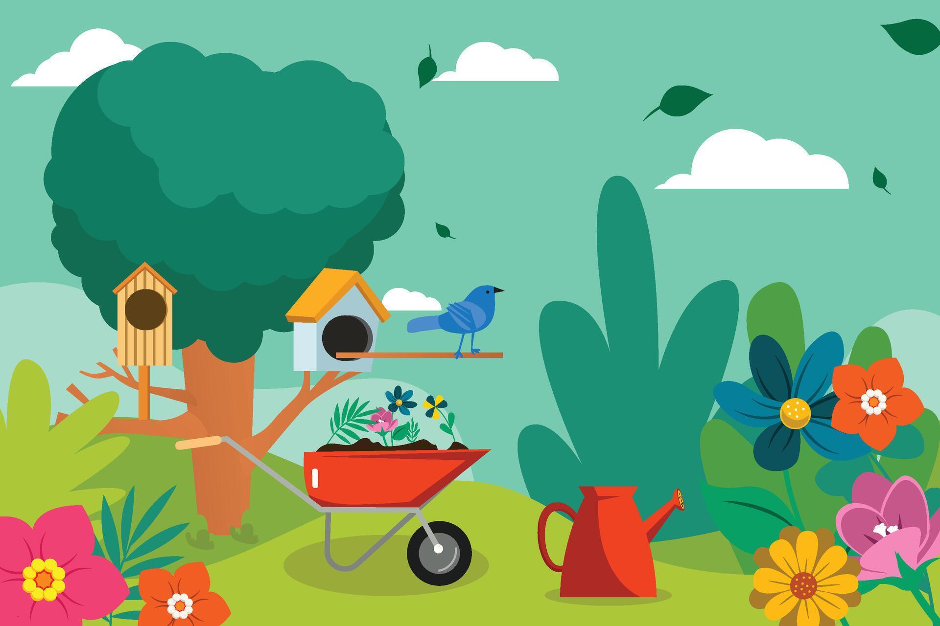 horizontal frame spring background illustration with flowers and leaves ...