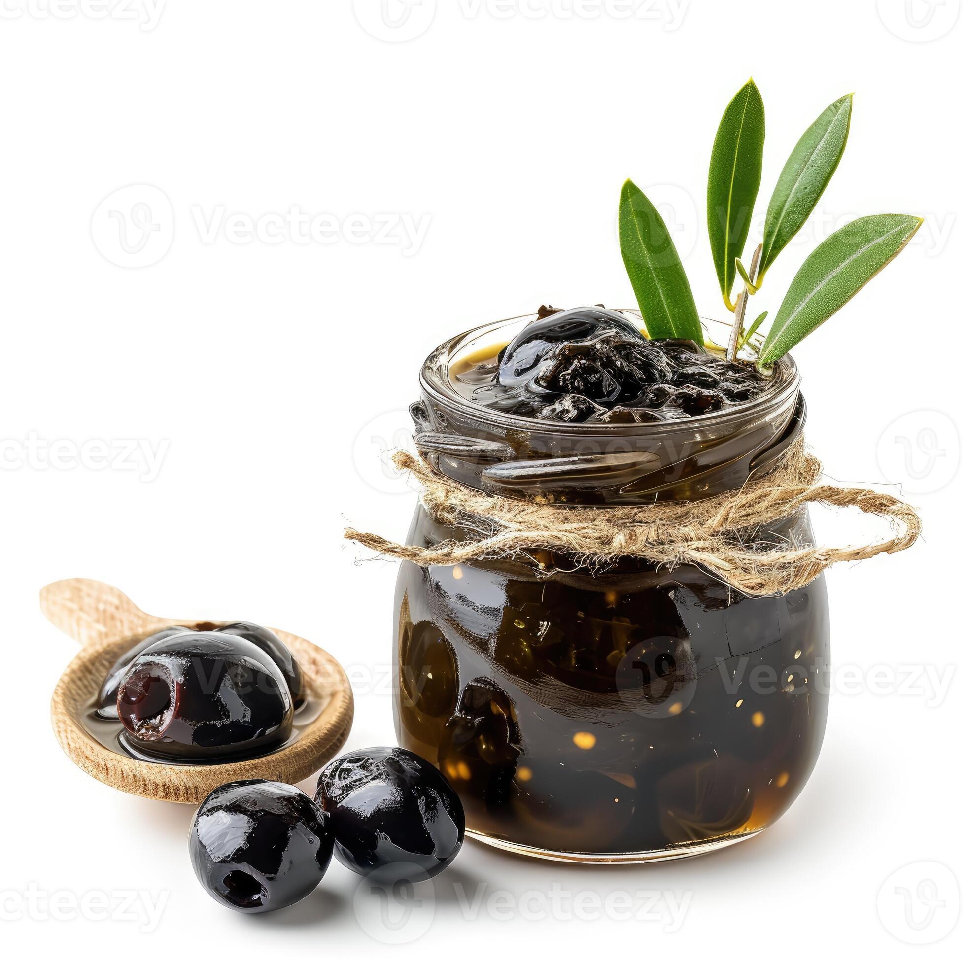 AI generated A jar of homemade olive jam with fresh olives, isolated on a white background. Ai ...