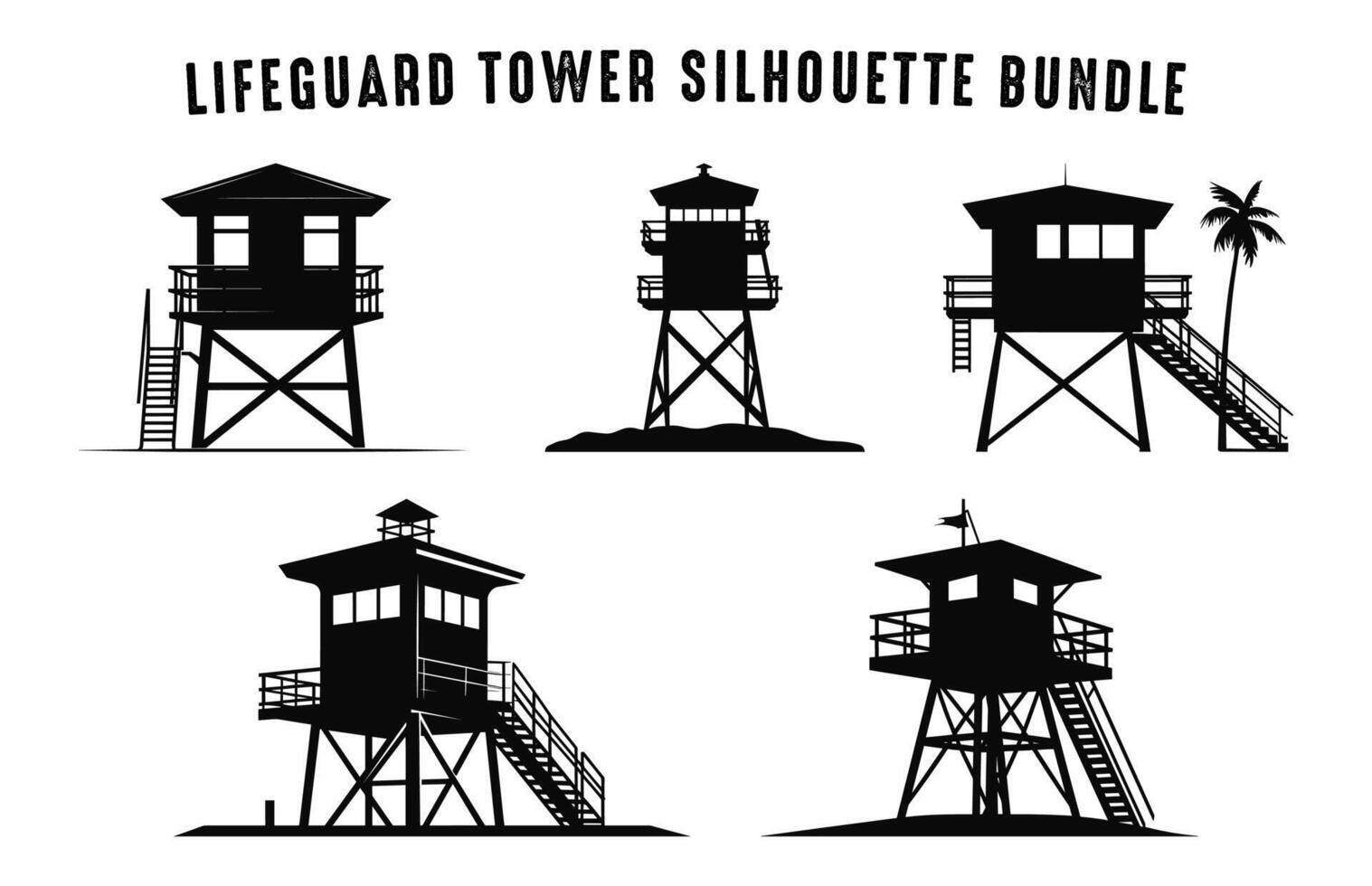 Lifeguard tower black Silhouette vector Set, Safeguard tower ...