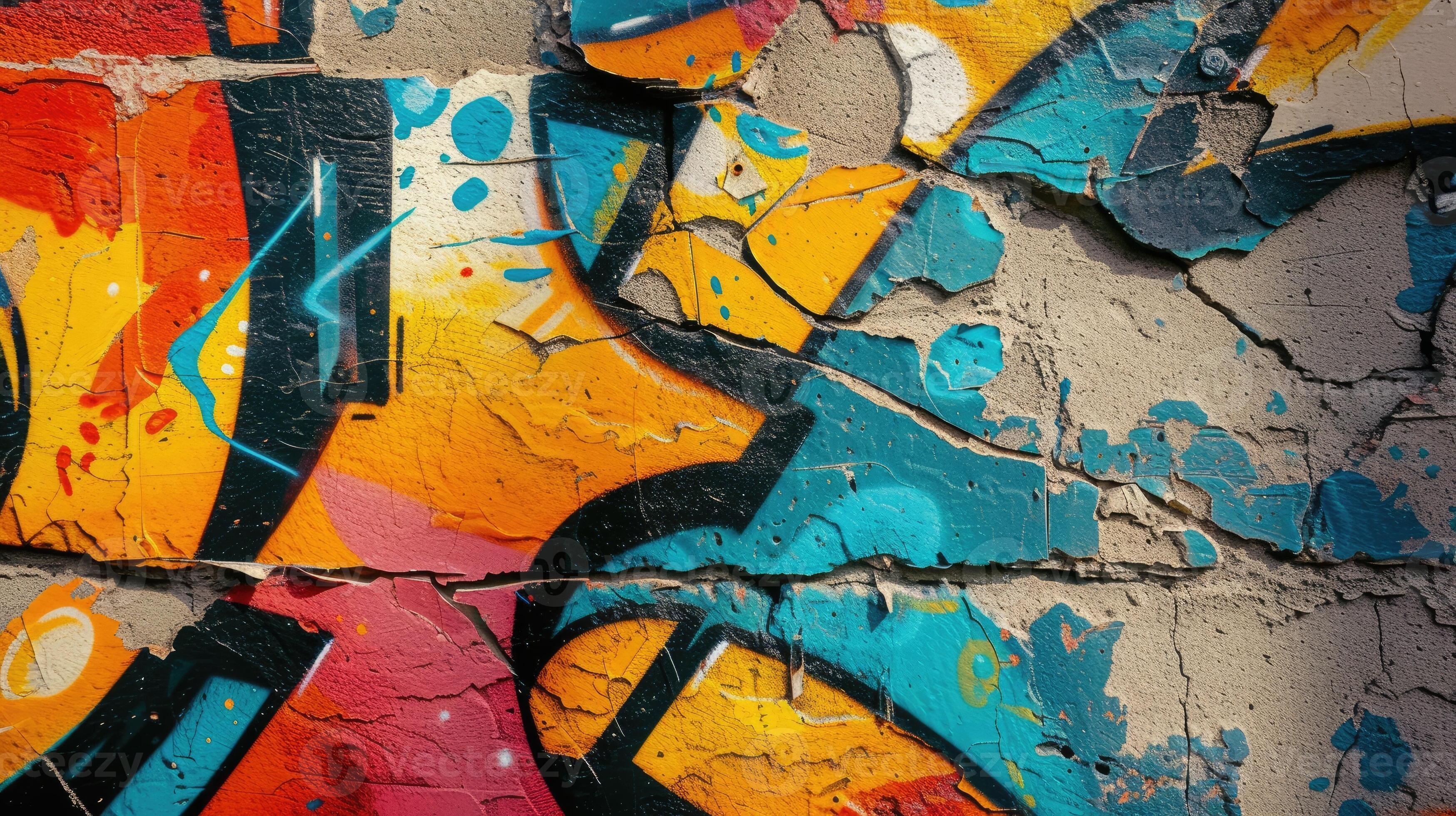 AI generated Vibrant graffiti adorns a wall, creating an abstract and ...