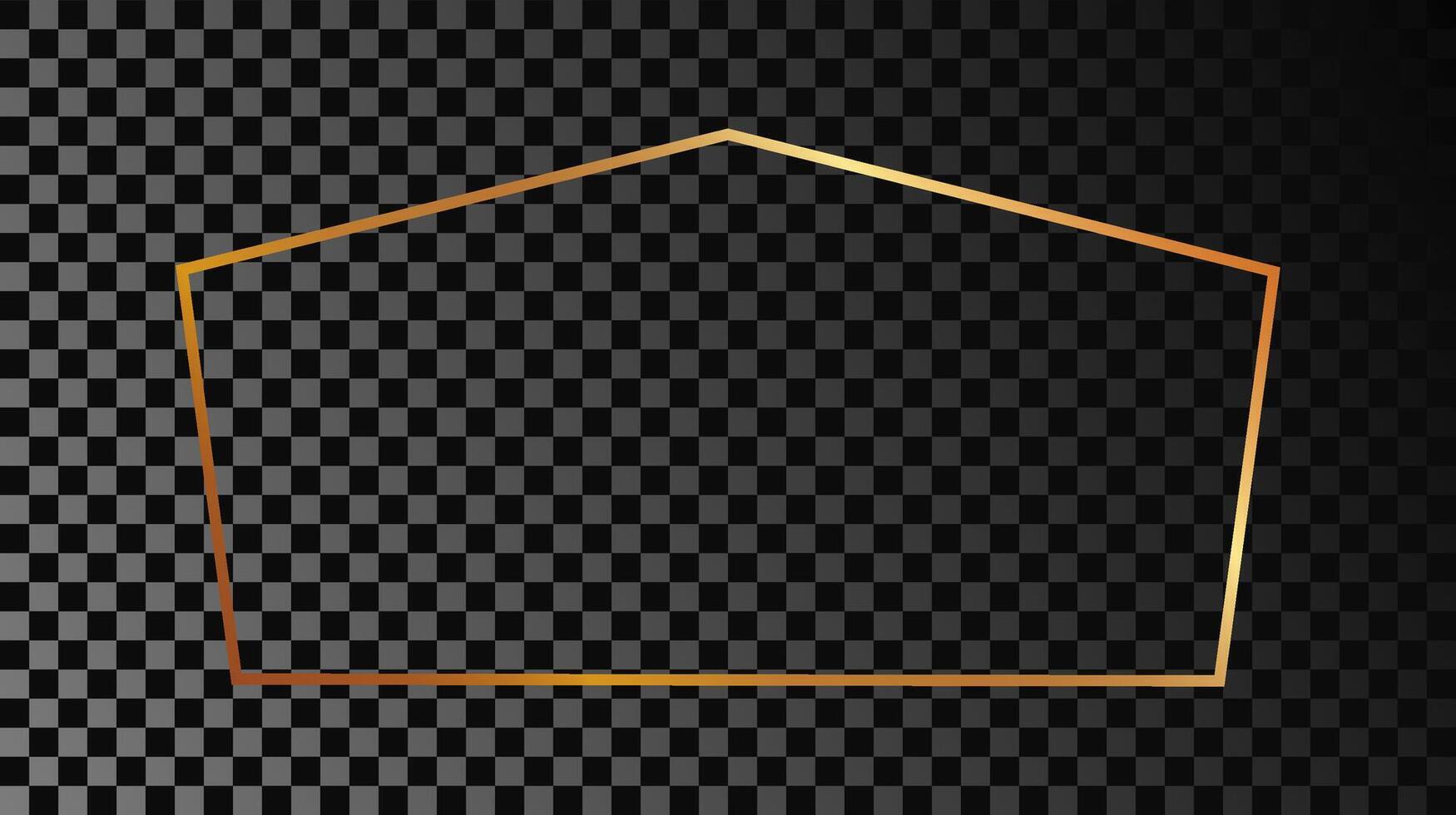 Gold glowing tetragon shape frame isolated on dark transparent background. Shiny frame with ...