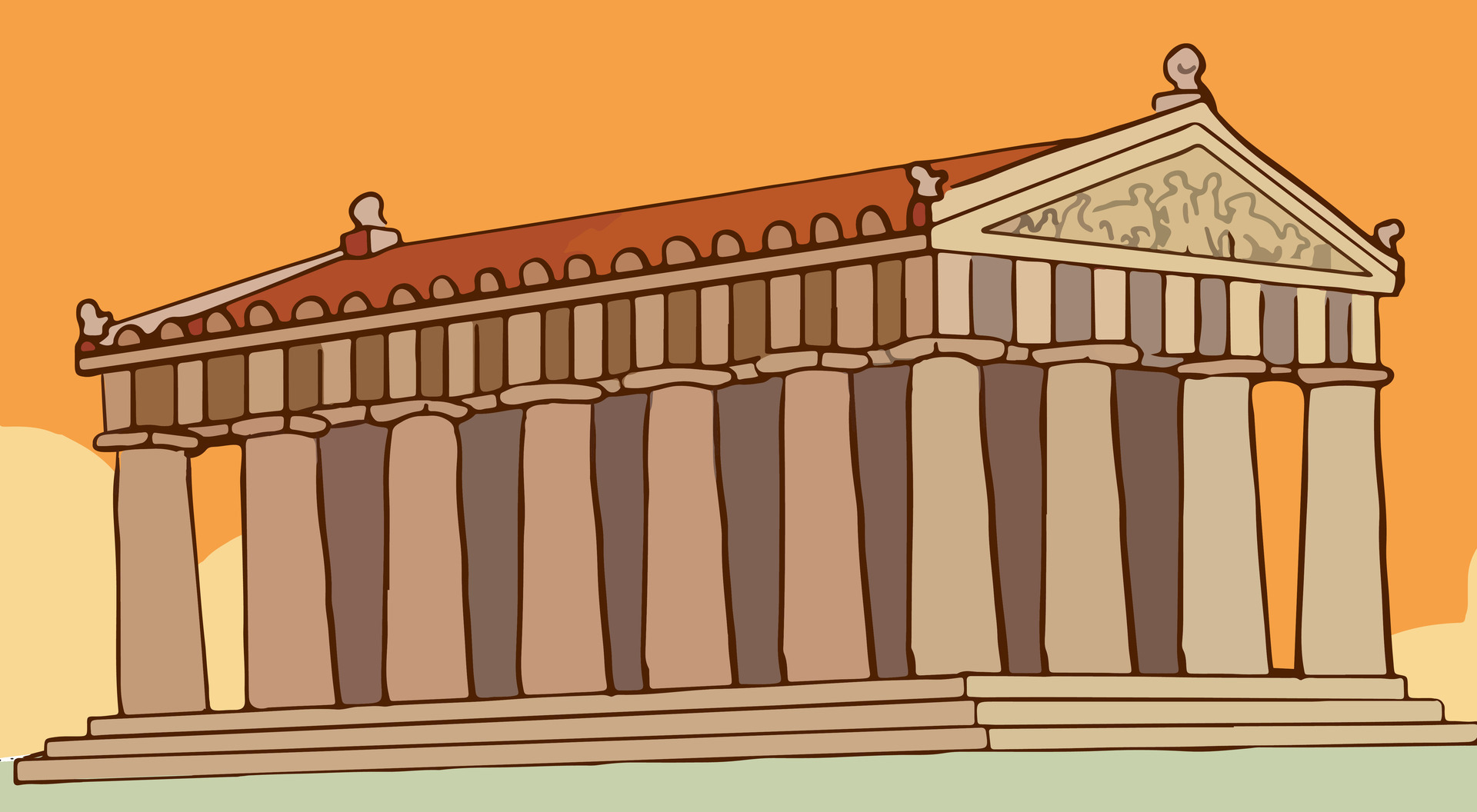 Greek and Roman temple building, ancient architecture with columns and pediments. Vector cartoon ...