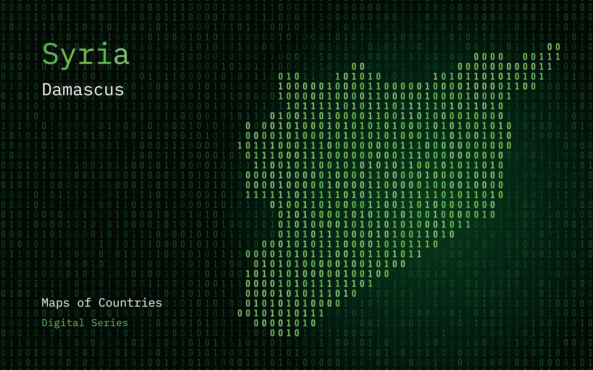 Syria Map Shown in Binary Code Pattern. TSMC. Blue Matrix numbers, zero, one. World Countries ...
