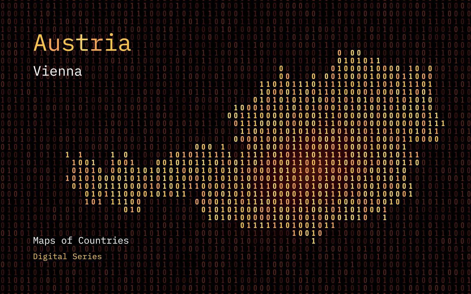 Austria Map Shown In Binary Code Pattern Matrix Numbers Zero One World Countries Vector Maps