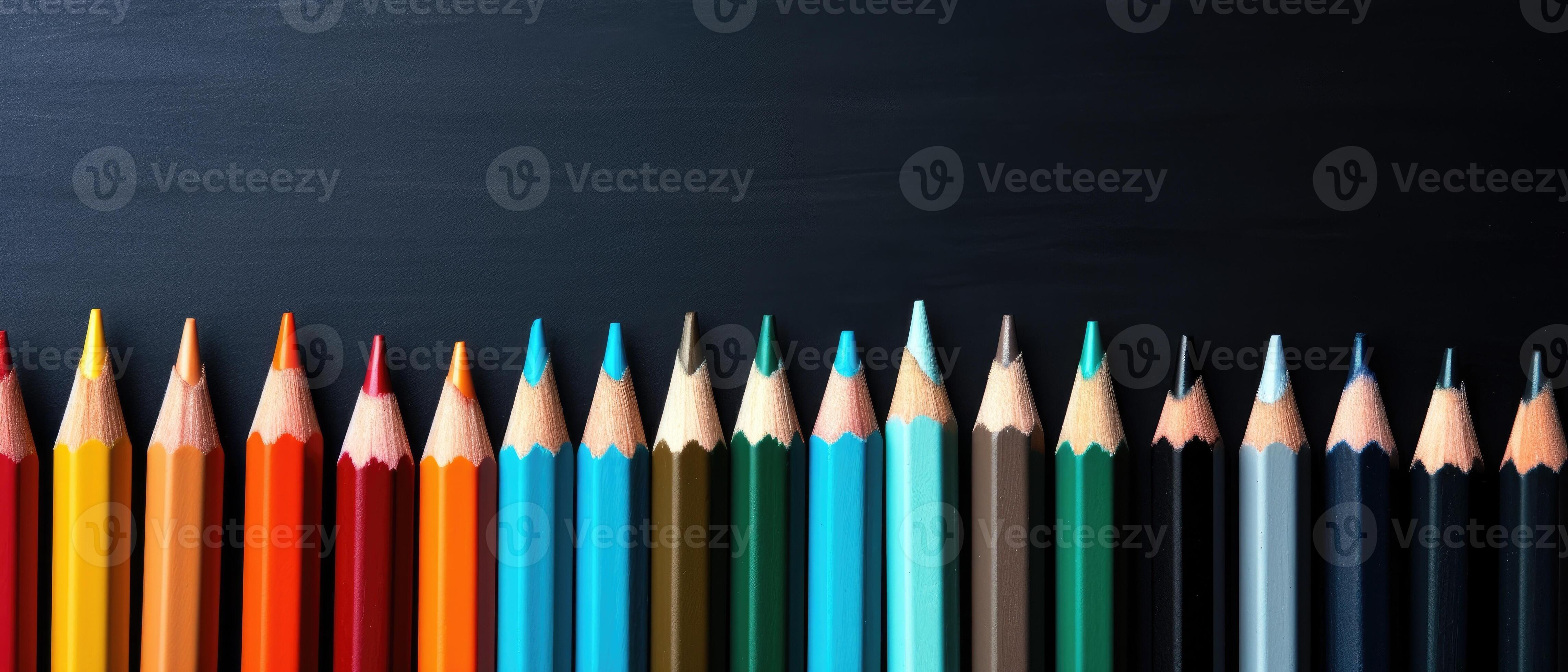 AI generated Close-up of a row of colored pencils arranged neatly on a ...