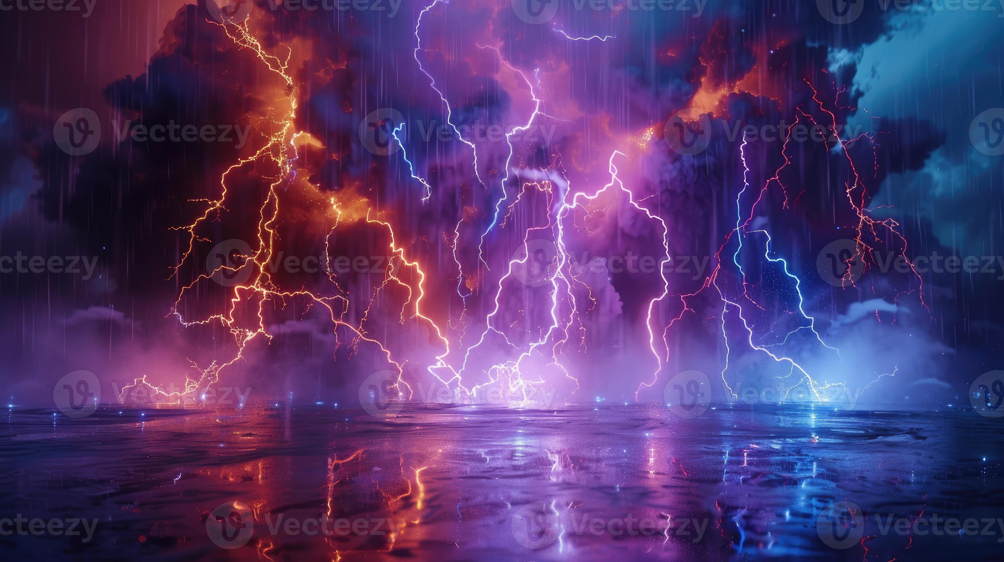AI generated Dynamic 3D rendering of a colorful lightning strike, electrifying the scene. Ai ...