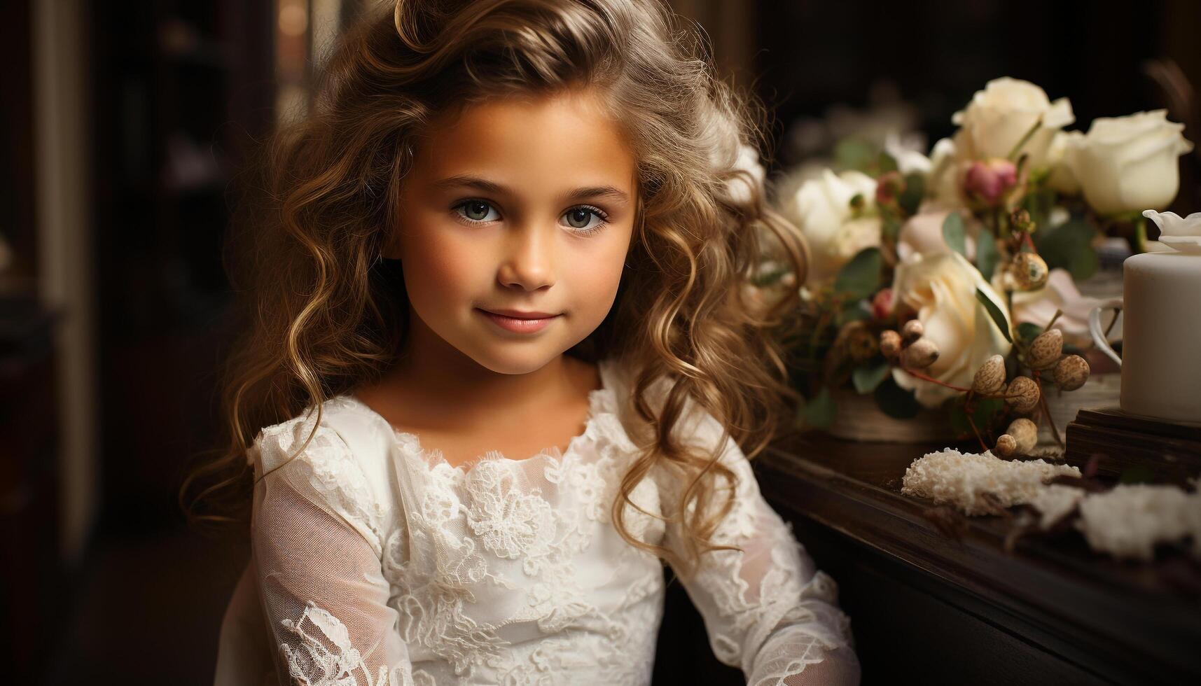 Ai Generated Cute Girl Smiling Looking At Camera Enjoying Playful