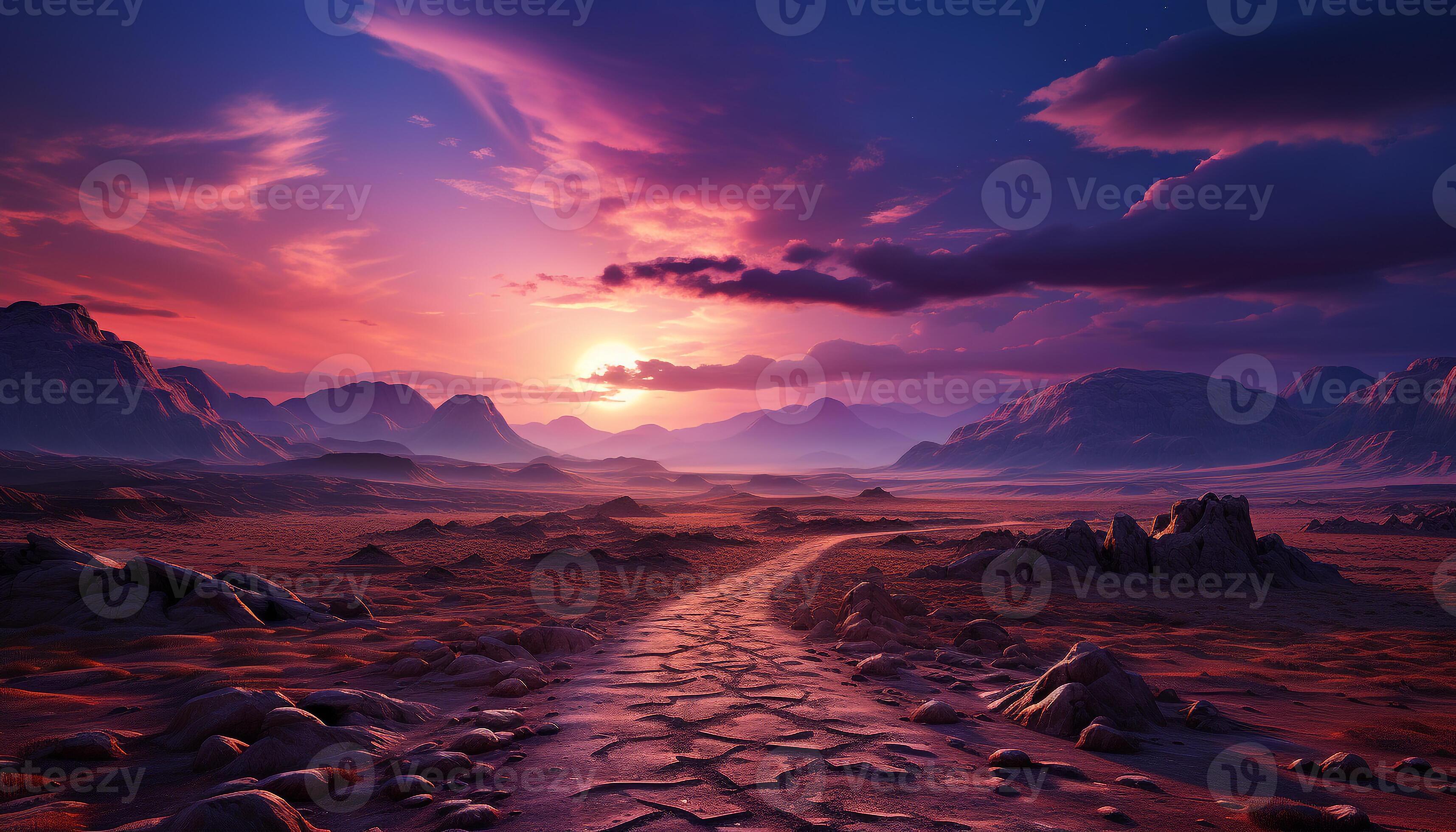 AI generated Majestic mountain peak, sunset sky, tranquil water nature ...