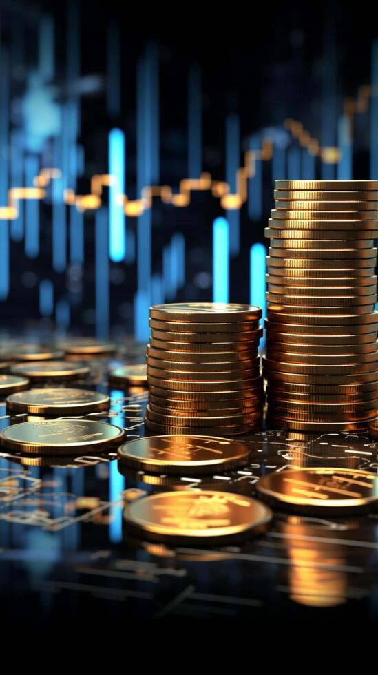 AI generated Digital wealth ascent 3D coin stack with dynamic market ... AI generated Digital wealth ascent 3D coin stack with dynamic market ...