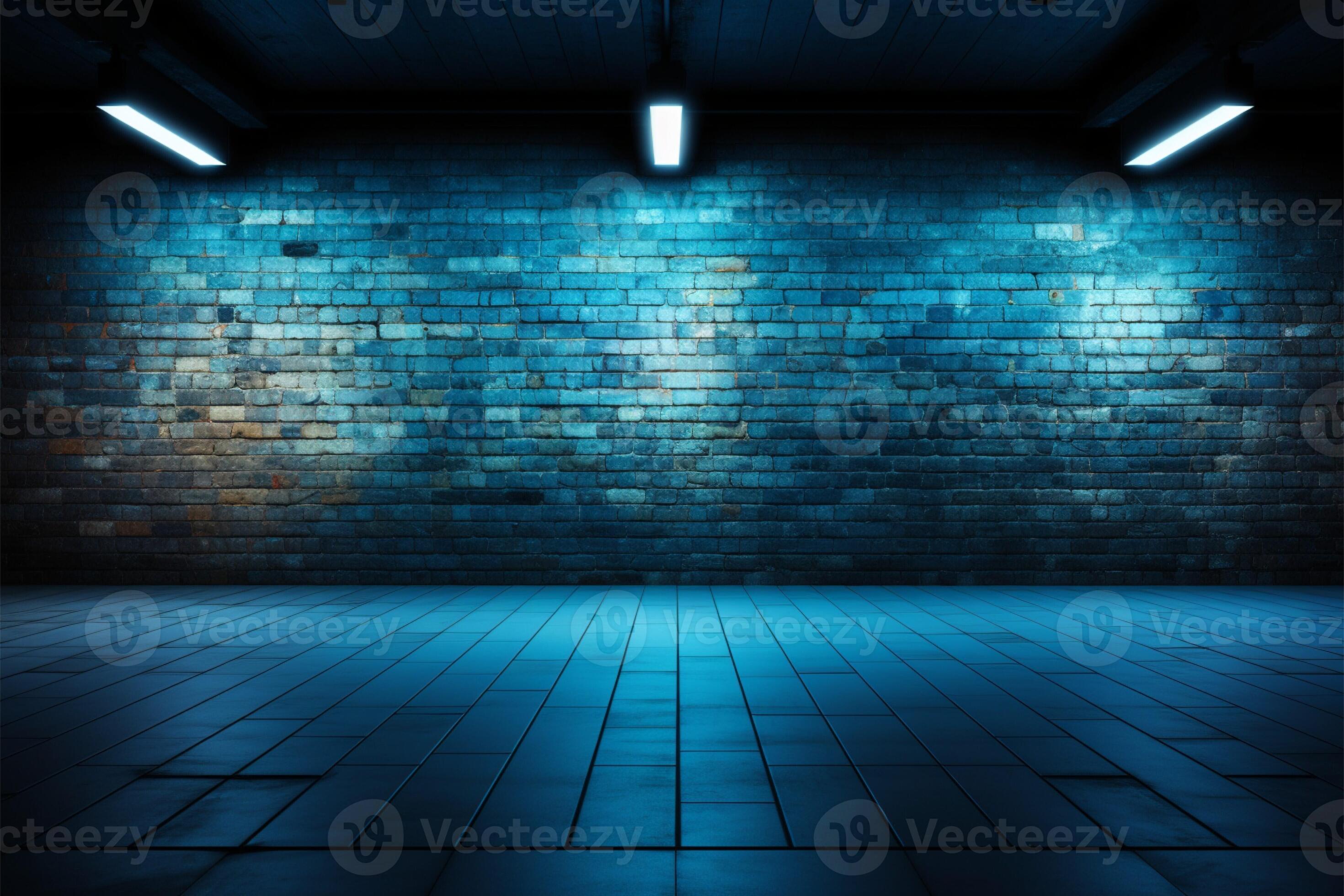 AI generated Minimalist ambiance Empty room with brick wall and blue ...