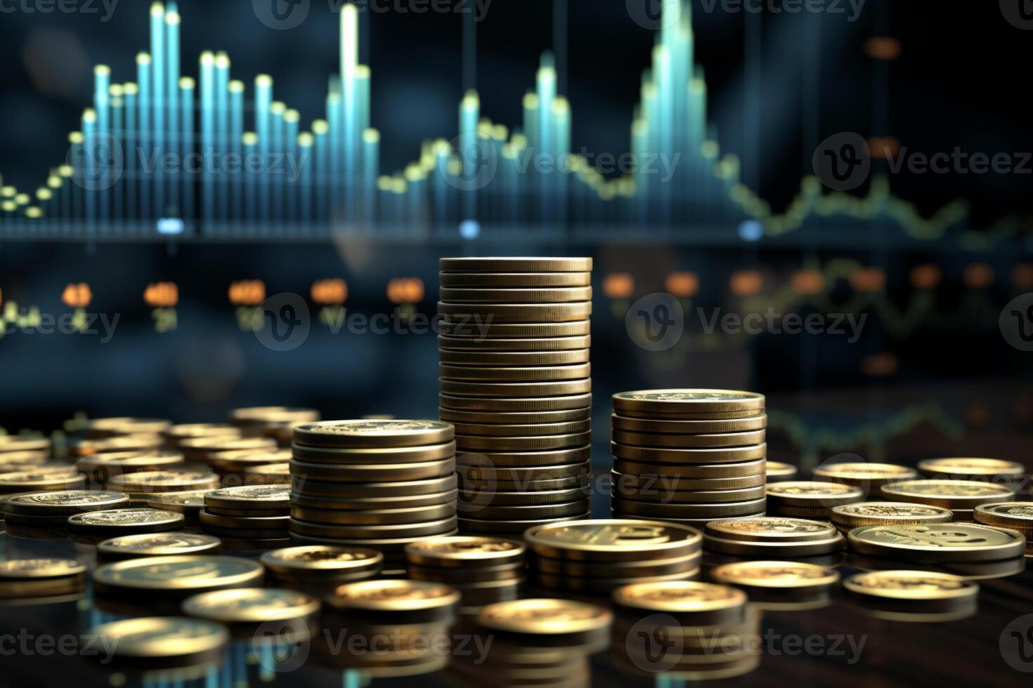 AI generated Digital wealth ascent 3D coin stack with dynamic market ... AI generated Digital wealth ascent 3D coin stack with dynamic market ...