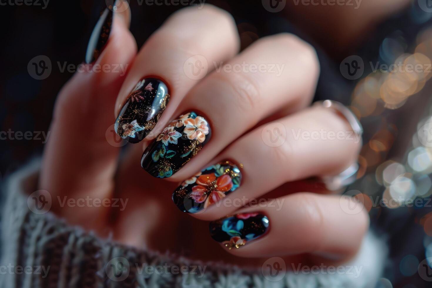 AI generated Close up view of spring nail art with floral pattern ...