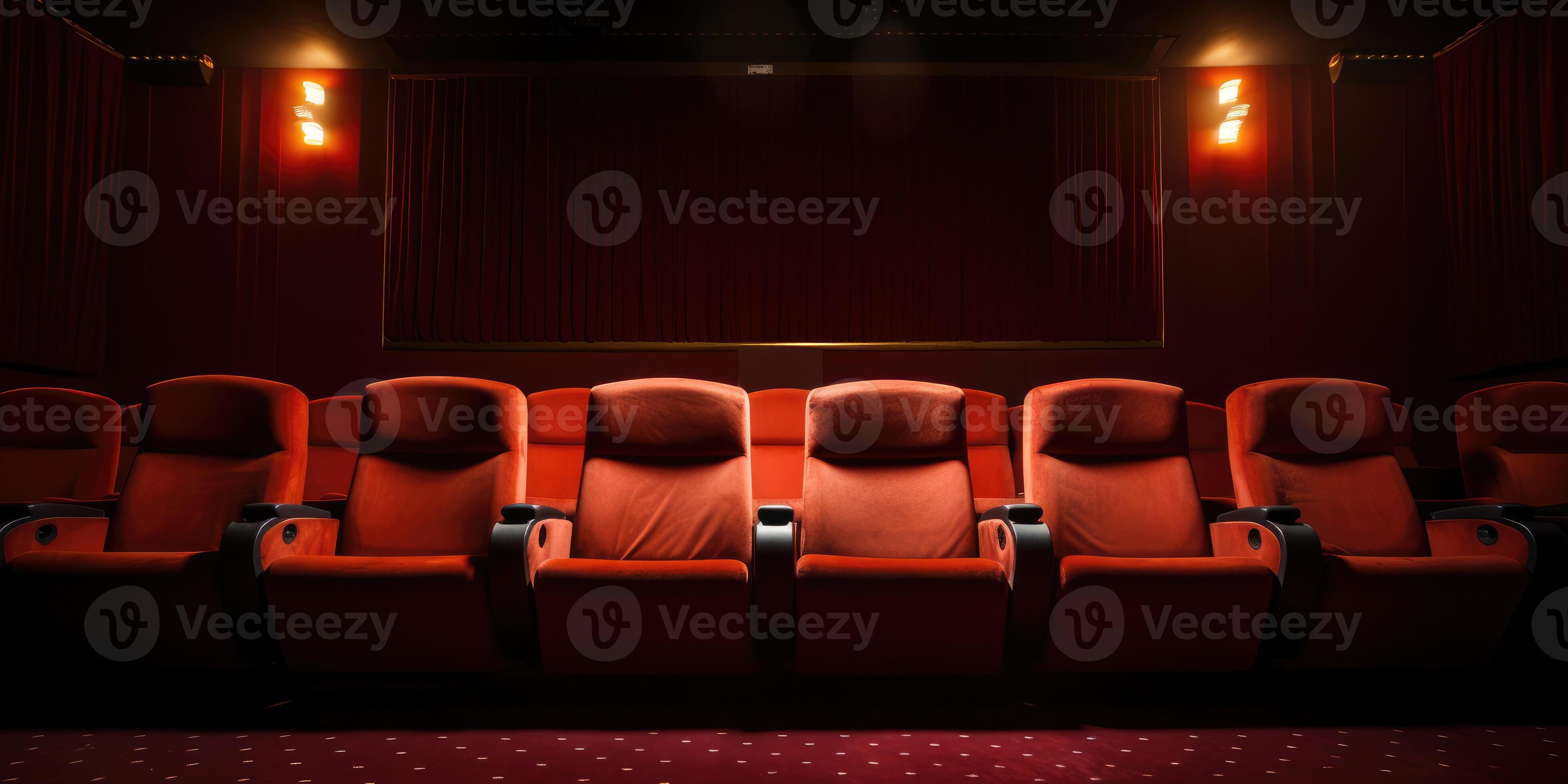 AI Generated Cinema Red Empty Chairs. Velvet Theater Seats in Row. Concept of entertainment ...
