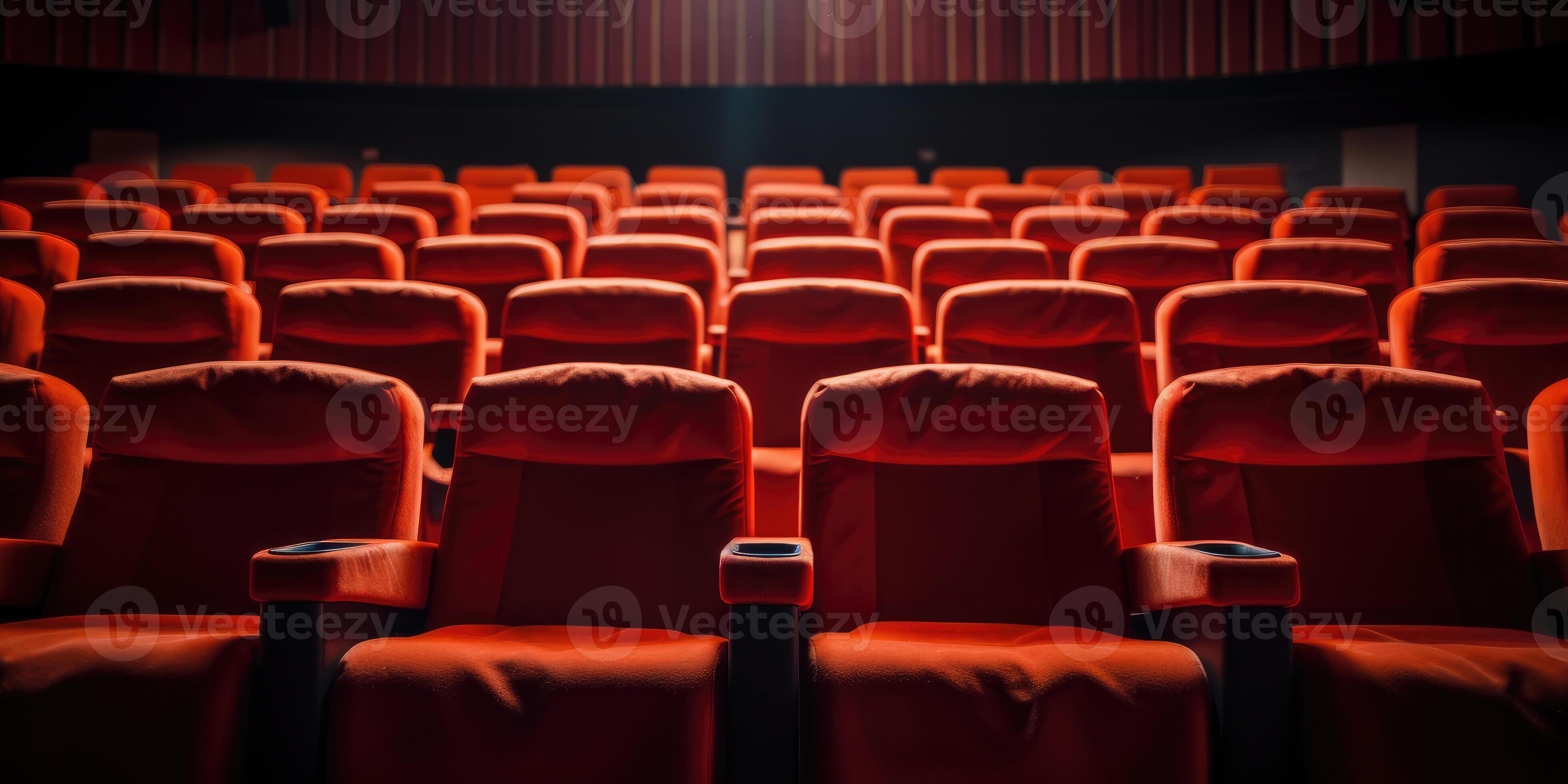 AI Generated Luxurious Red Movie Theater Seats in a Dimly Lit Empty Cinema. Velvet Theater Seats ...