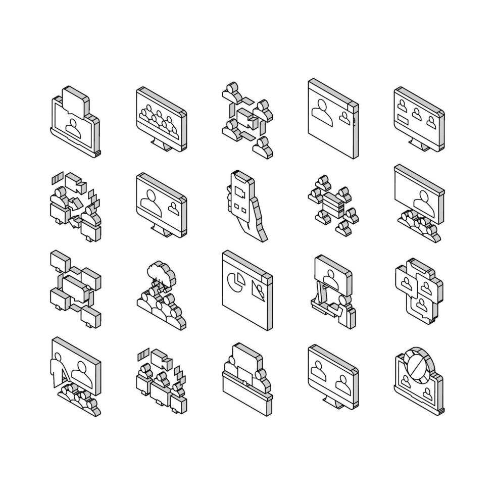 Online Video Meeting Collection Isometric Icons Set Vector 39829544