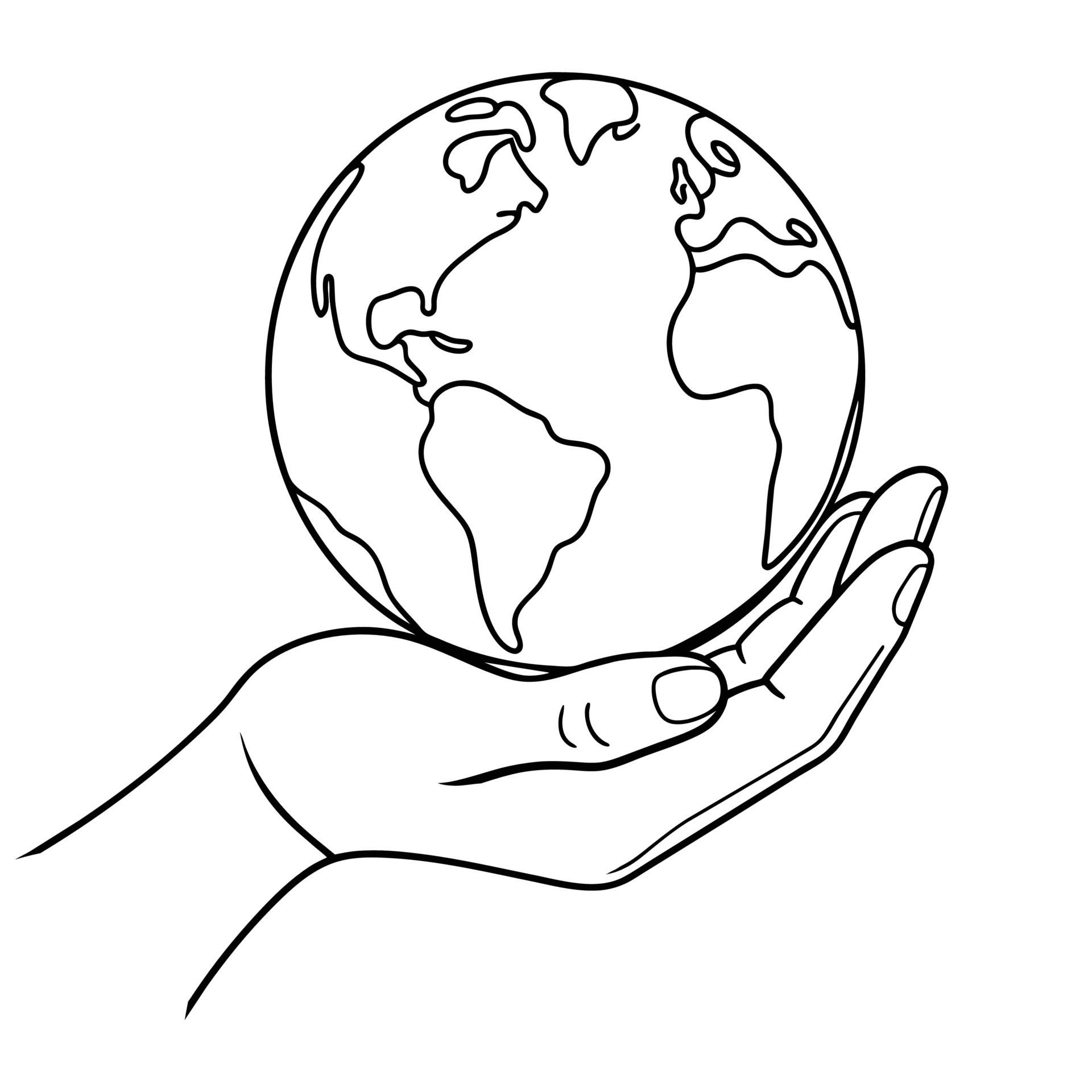 Hand Holding Earth Globe Continuous Line Art Vector Illustration