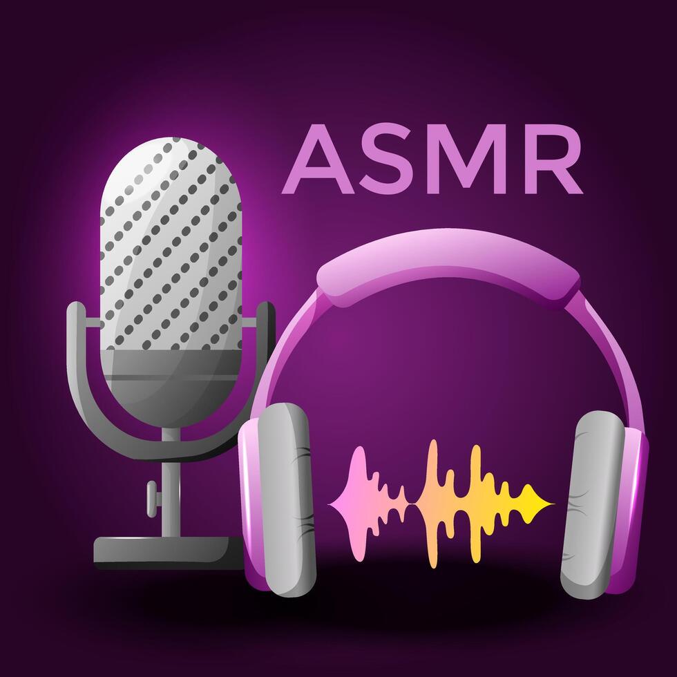 ASMR logo for splash screen. Microphone, headphones and sound schedule as a concept for ...