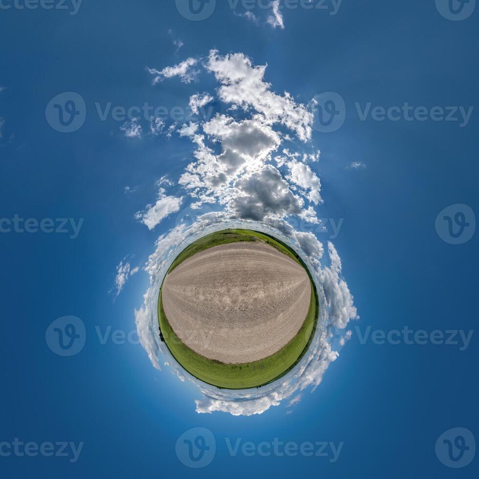 simple green tiny planet without buildings in blue sky with beautiful ...
