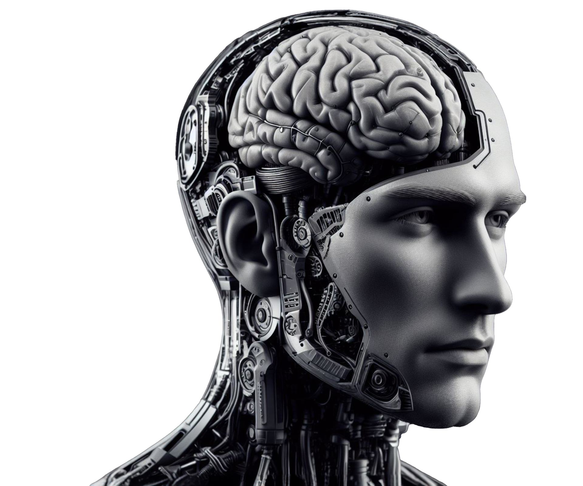 A robot with a human brain The combination of people and AI Artificial intelligence with human ...