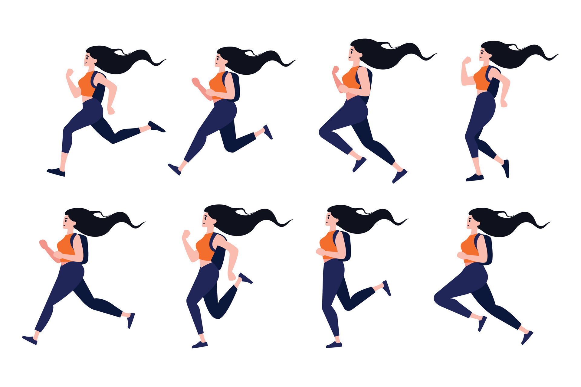 woman running collection flat style on background 39862339 Vector Art ...