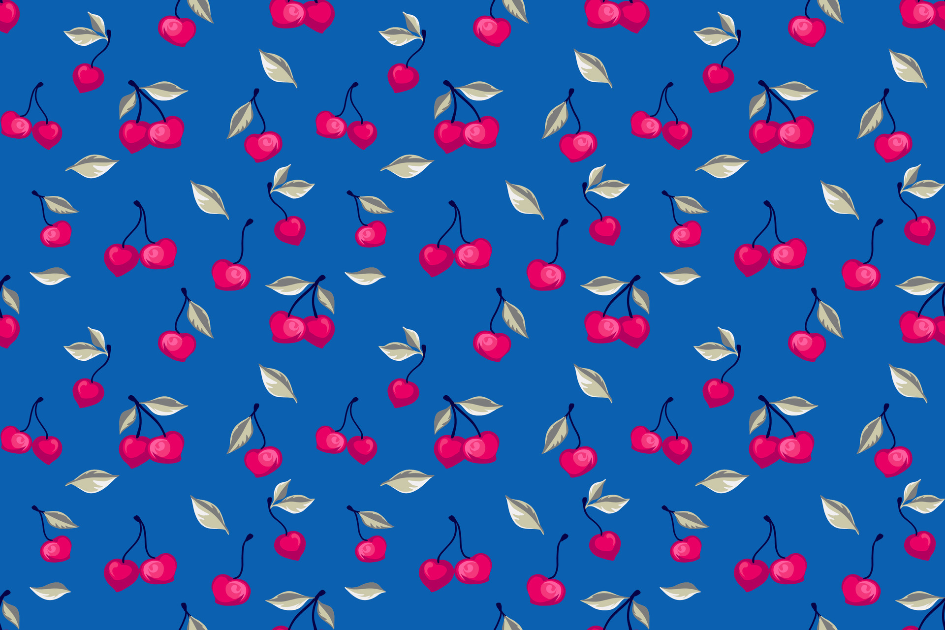 Abstract Stylized Cherry Seamless Pattern On A Blue Background Summer