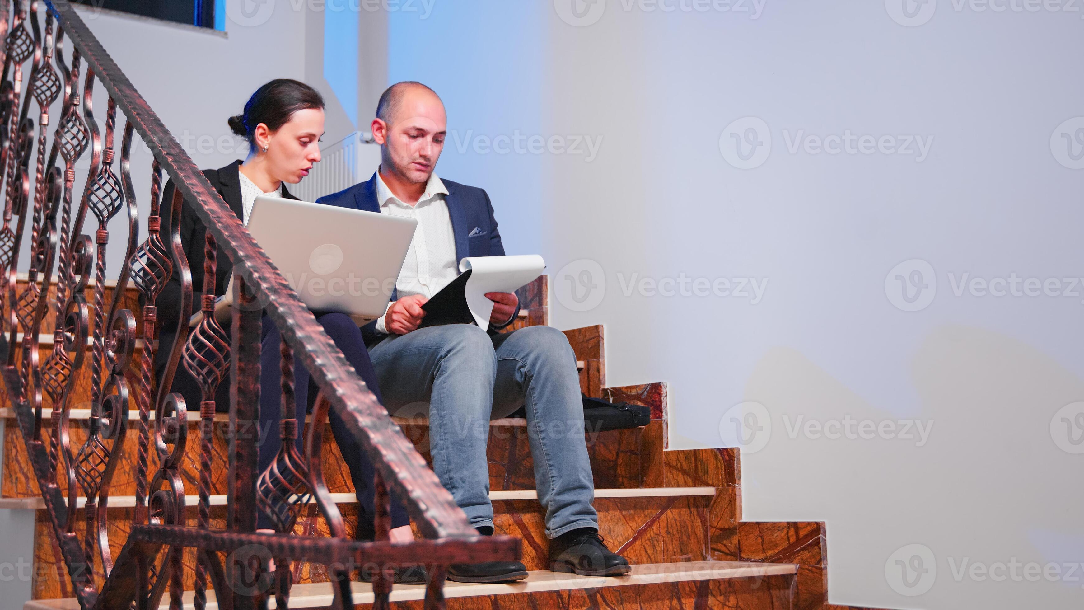 Stressed Woman Employee Working To Finish Project Deadline With Help From Company Manager