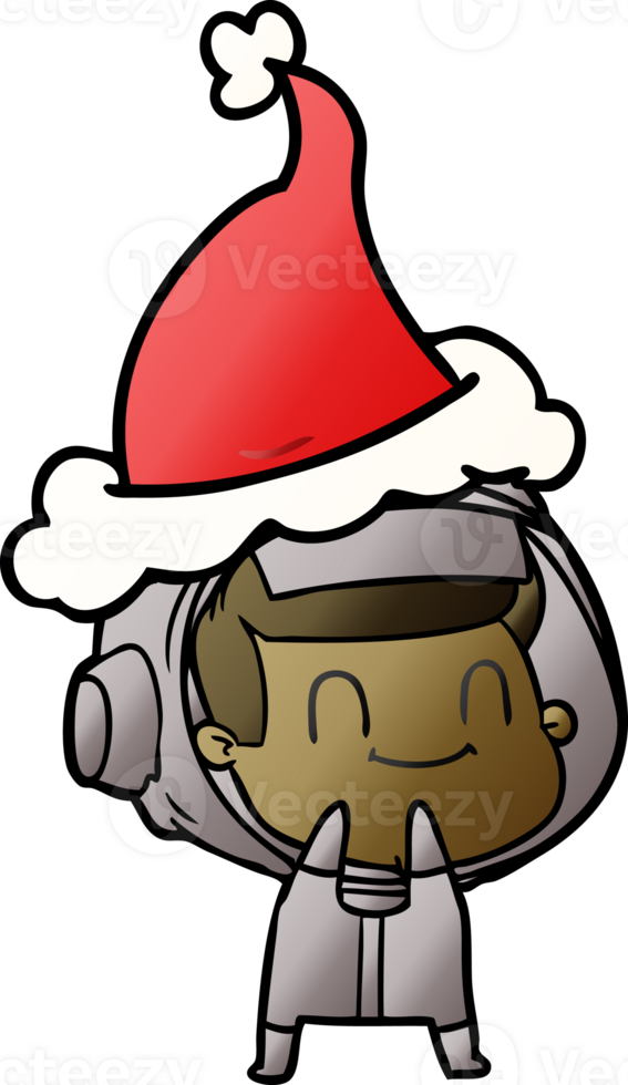 Happy Hand Drawn Gradient Cartoon Of A Astronaut Wearing Santa Hat