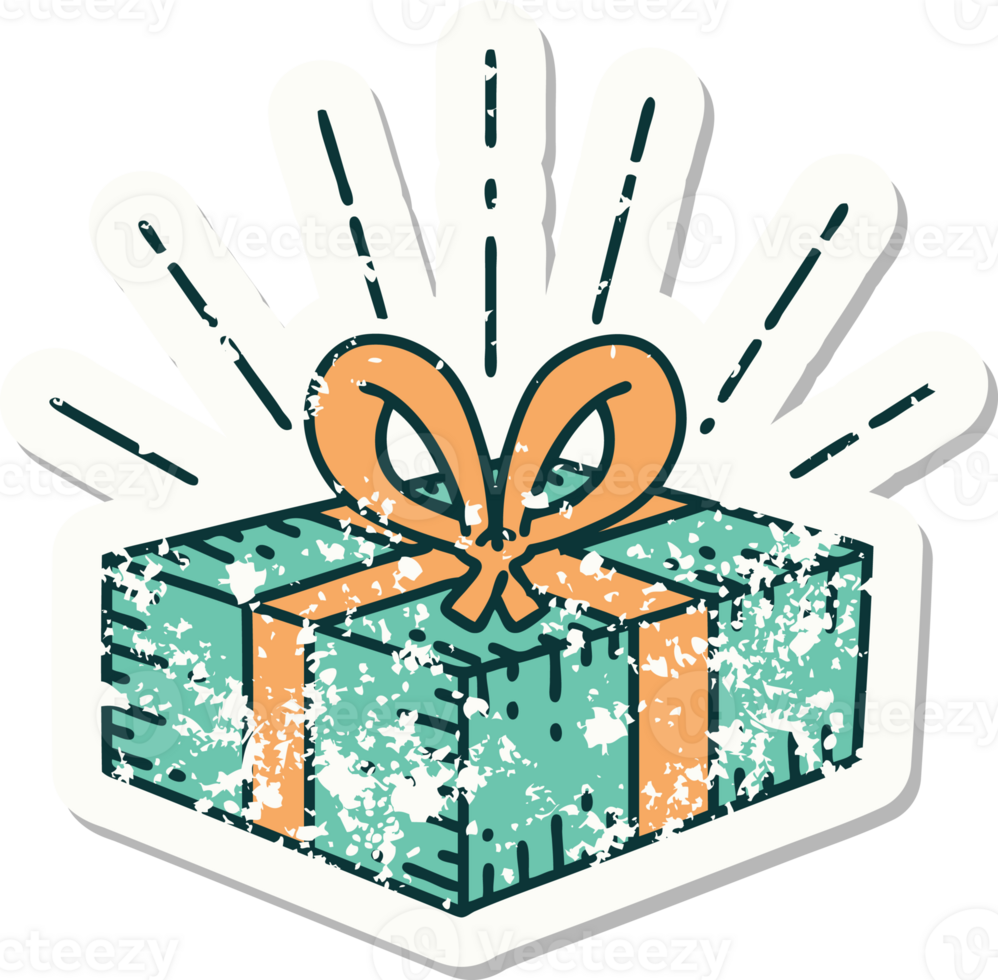Grunge Sticker Of Tattoo Style Christmas Present 39881979 Png