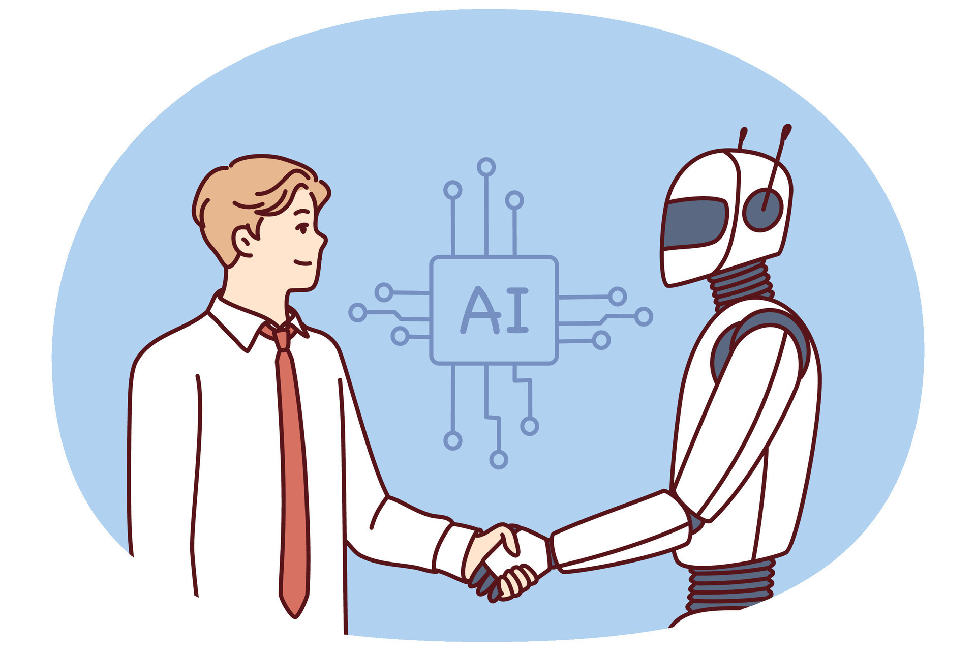 Man shakes hands with robot as sign of friendship between humans and ...