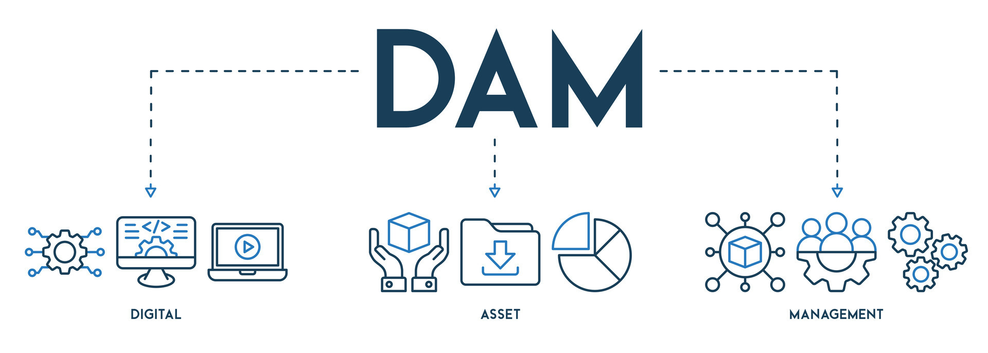 DAM Digital Asset Management Organization banner website icon vector ... DAM Digital Asset Management Organization banner website icon vector ...