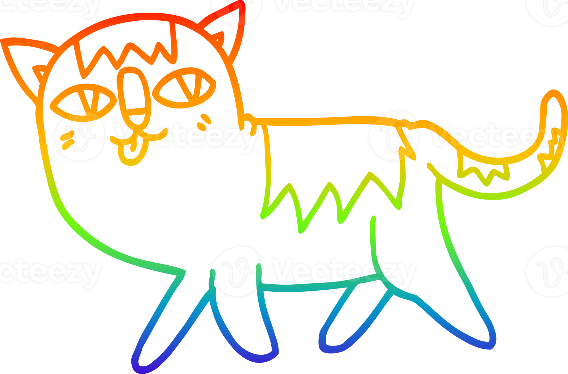 Rainbow Gradient Line Drawing Cartoon Funny Cat 39890543 Png