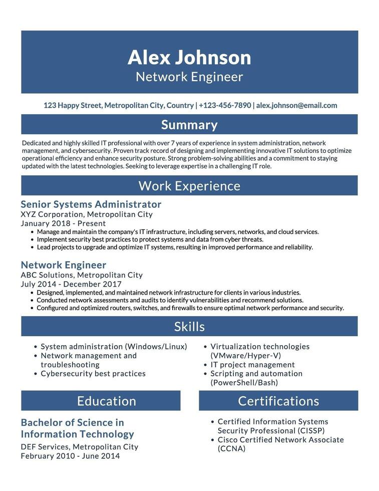 Network Engineer Resume Example