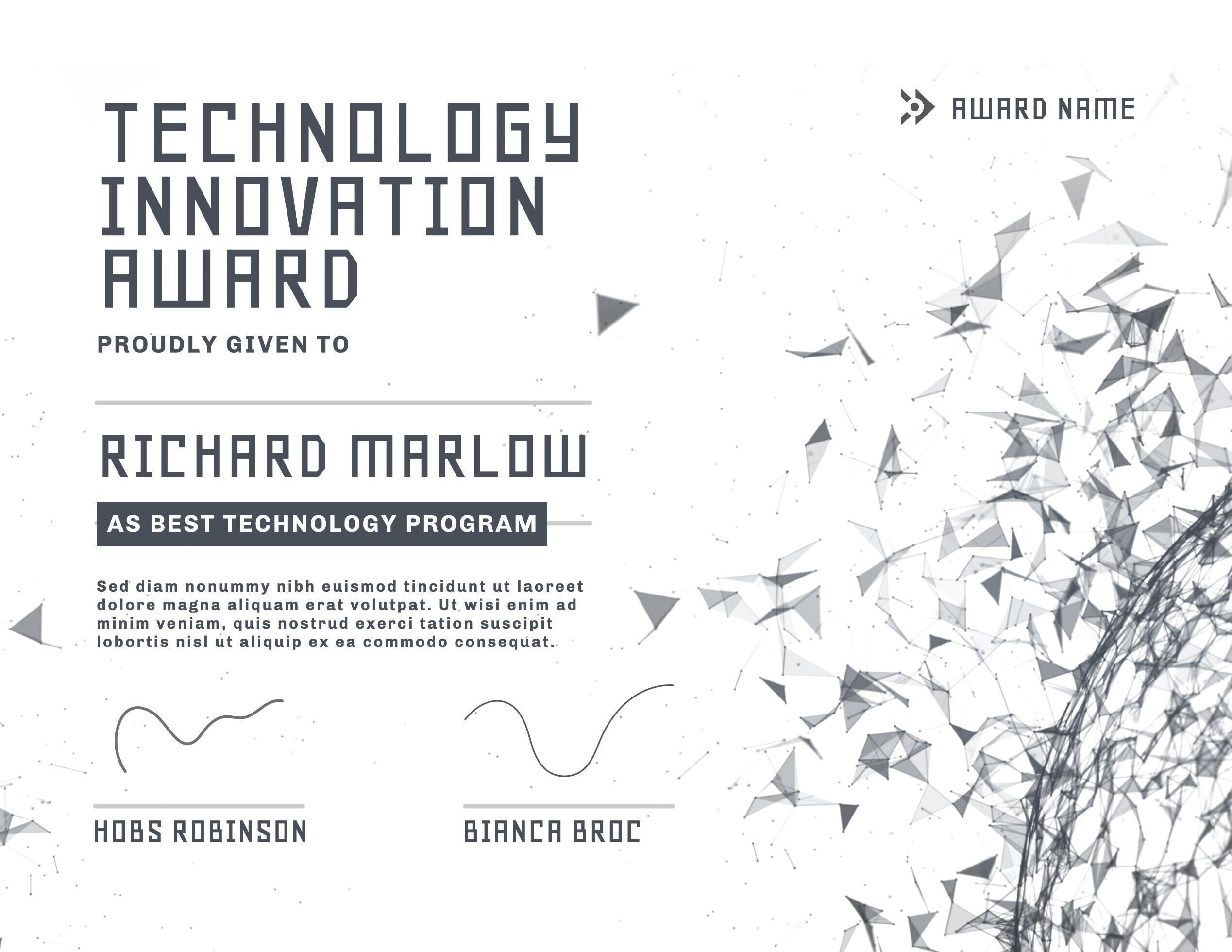 Technology Innovation Award Certificate Template 39898544 Template