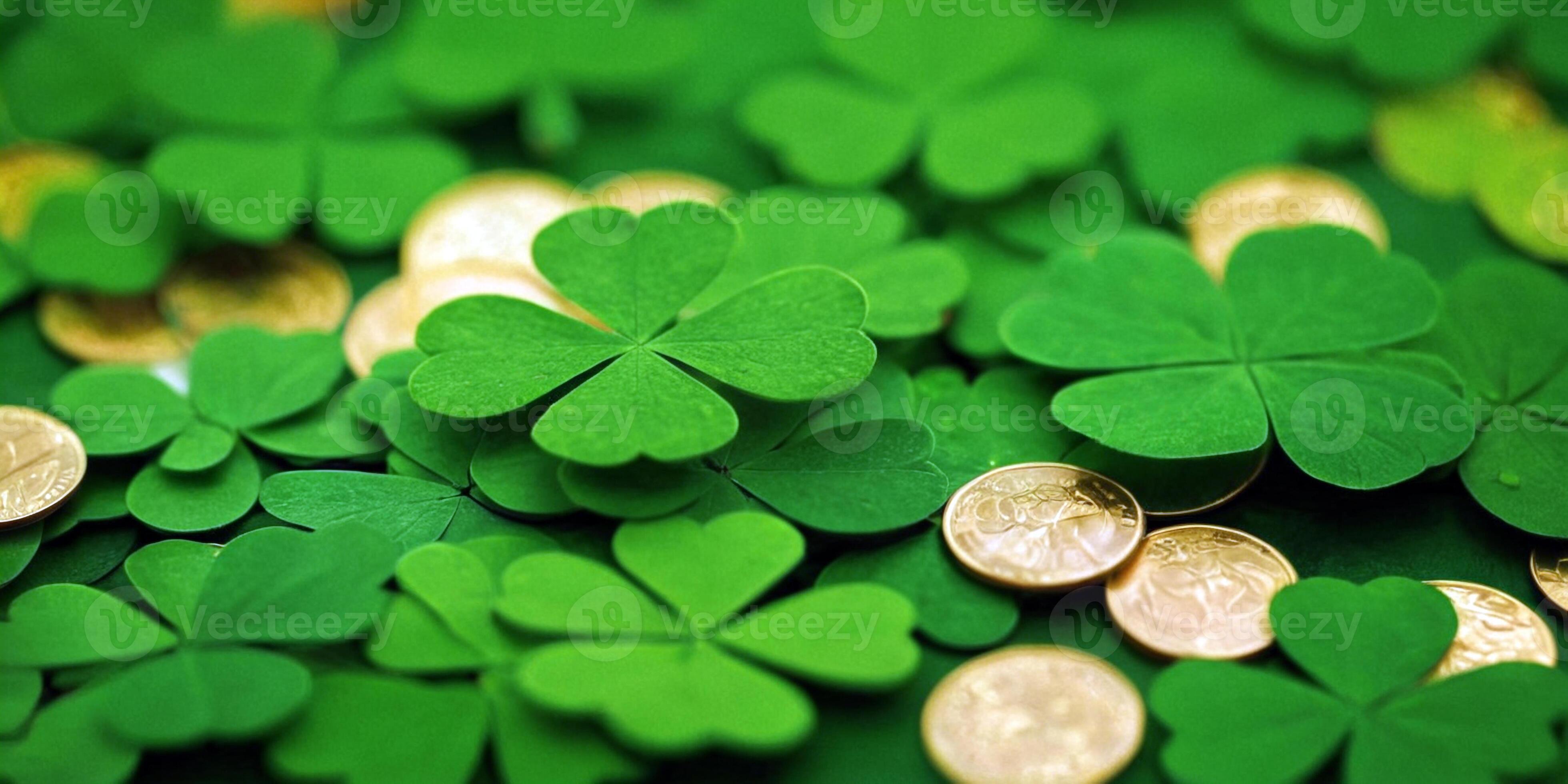Ai Generated Clover Shamrocks Golden Coins And Bokeh Festive Image